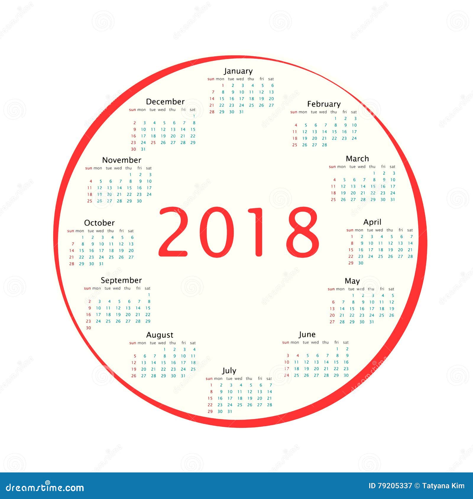 Round the Calendar in 2018. Stock Vector - Illustration of number ...
