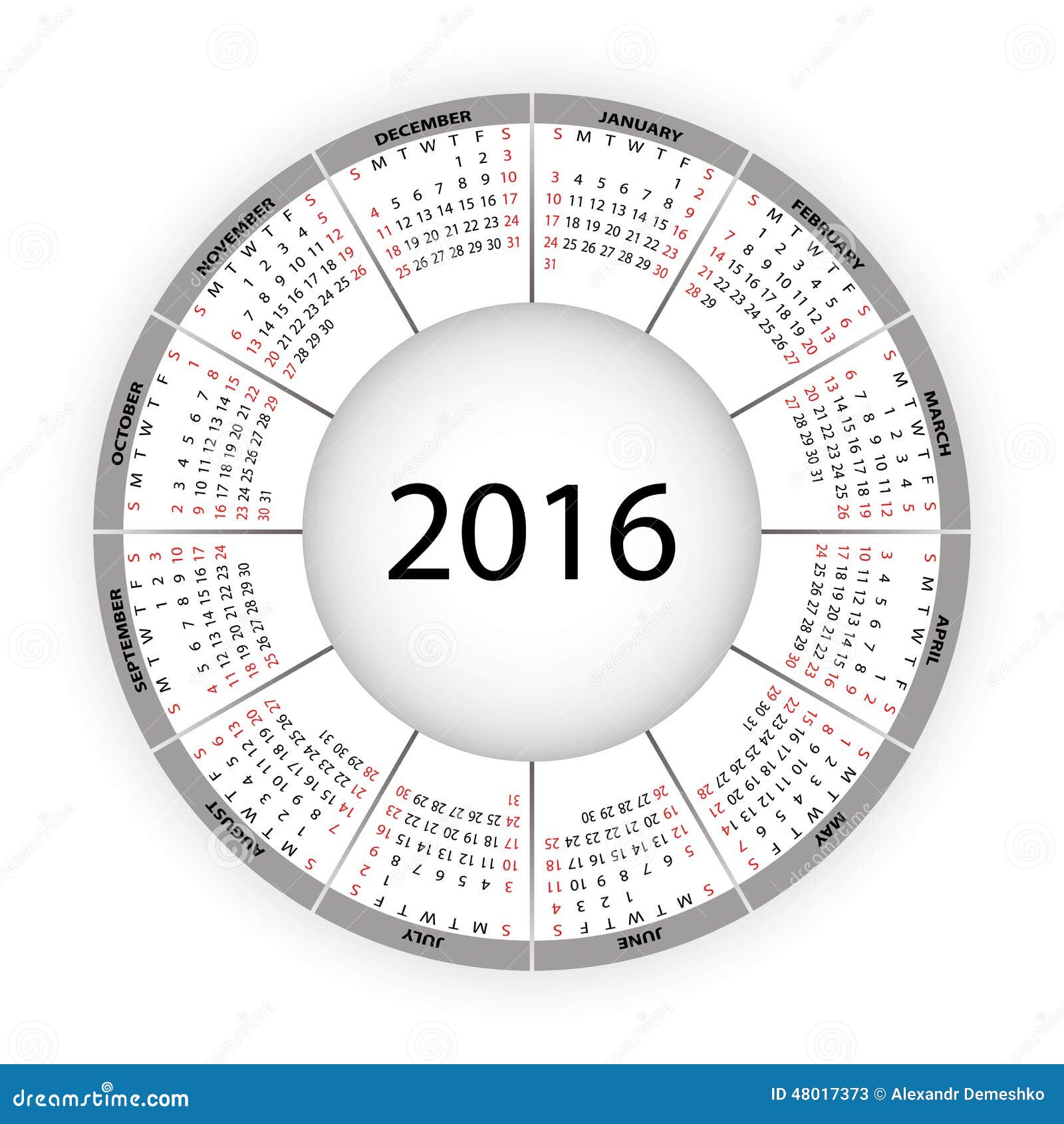 Round Calendar for 2016 Year. Stock Vector - Illustration of eps10 ...