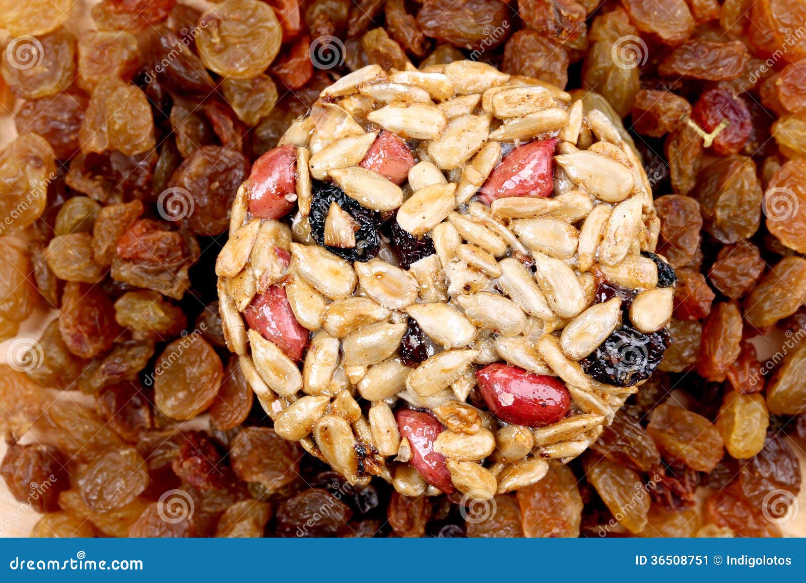 Round Candied Seeds and Nuts with Raisins. Stock Image - Image of ...