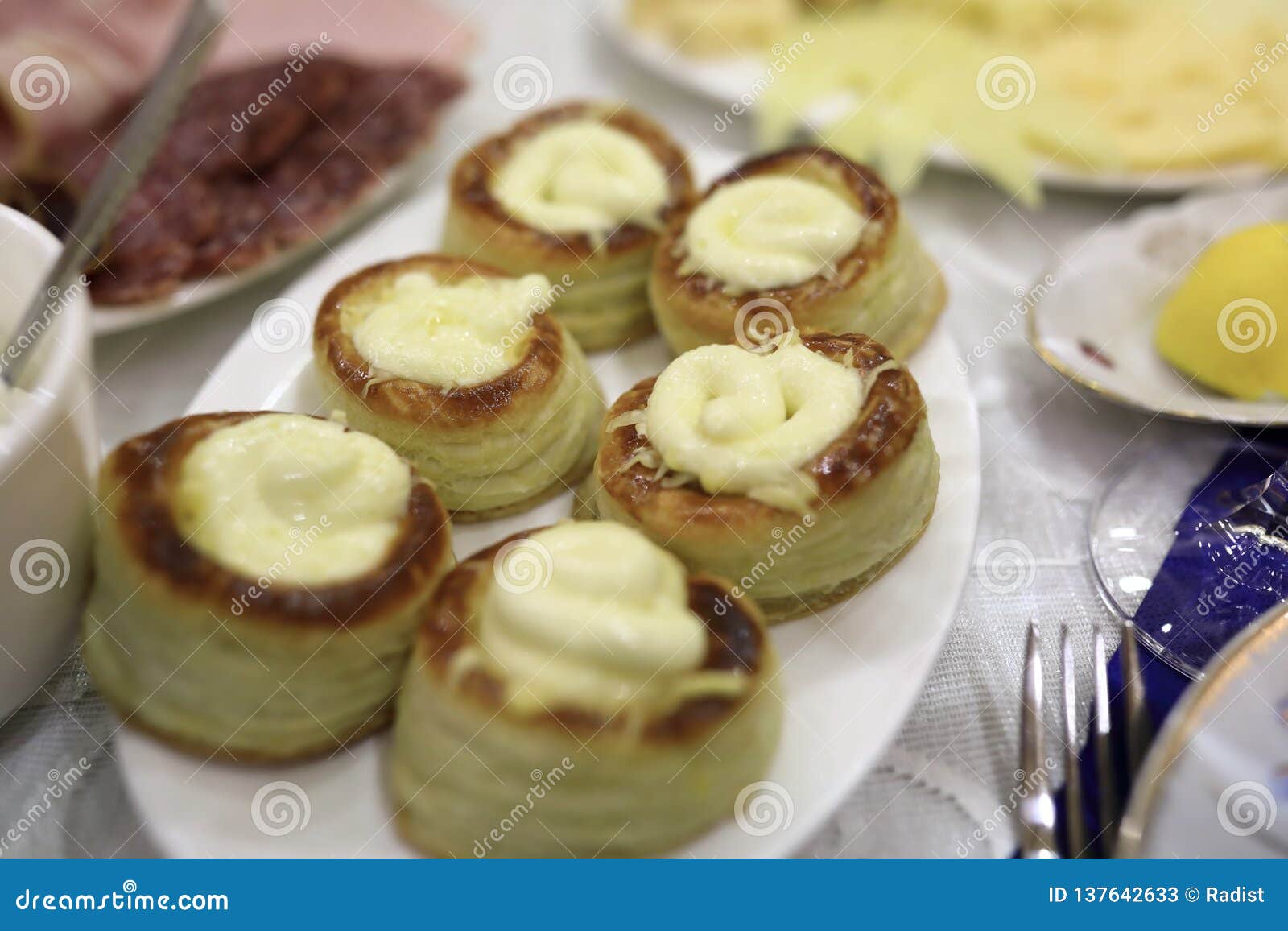 Round cases of puff pastry stock image. Image of canape - 137642633