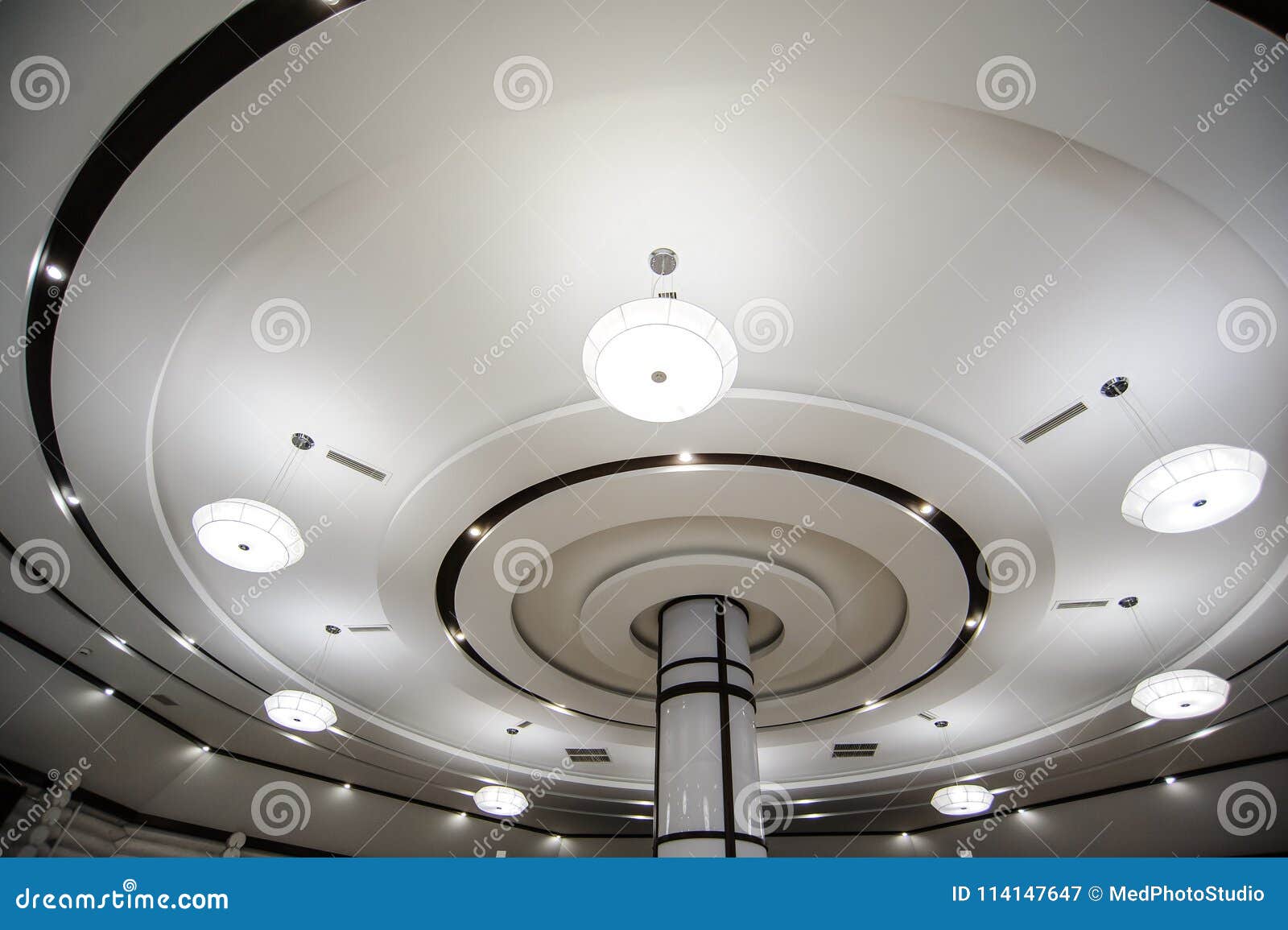 Round Ceiling with Modern White Ceiling Lights Stock Image - Image of ...