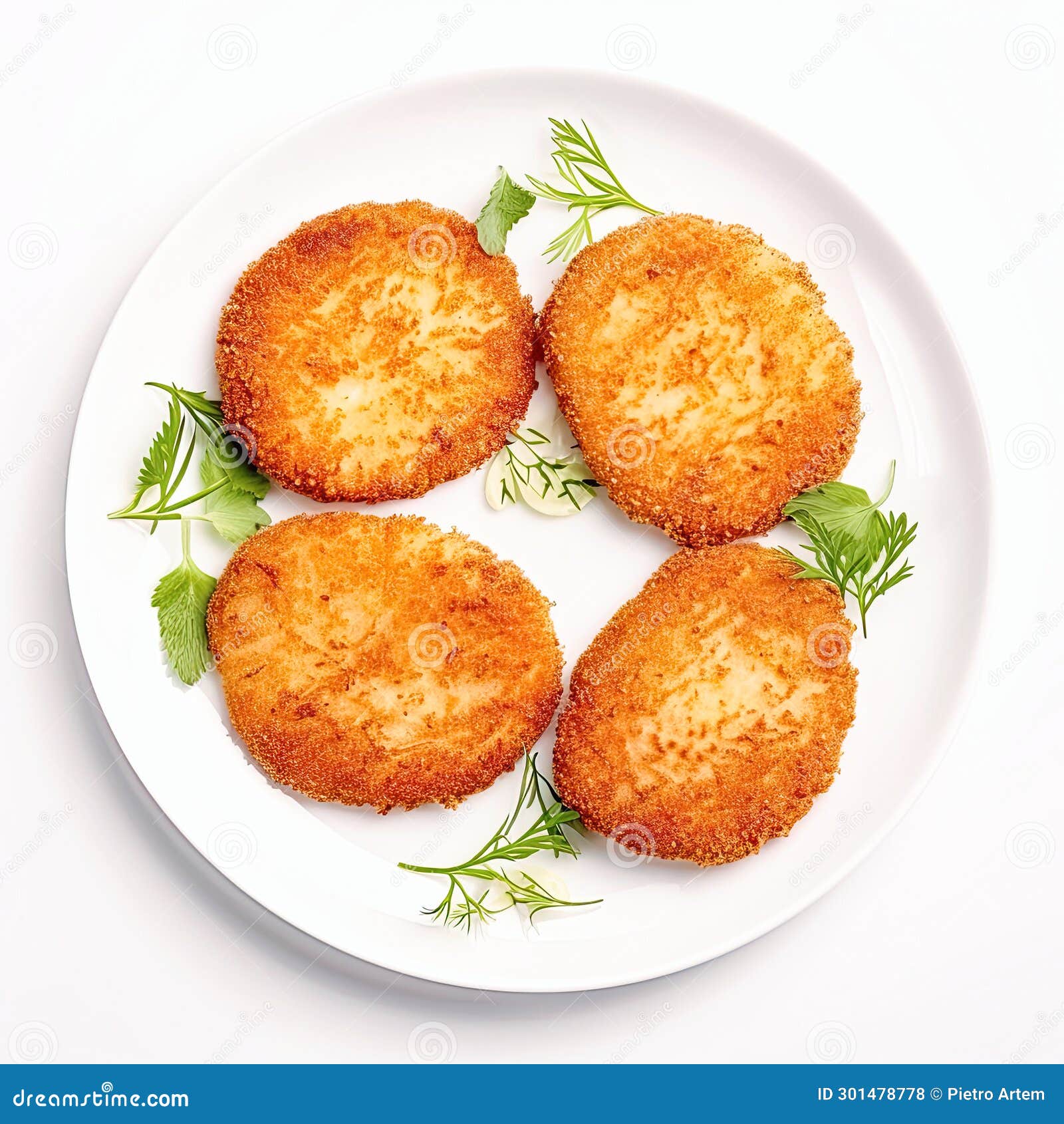 Round Chicken Cutlets Top View Isolated on White Background Stock Photo ...