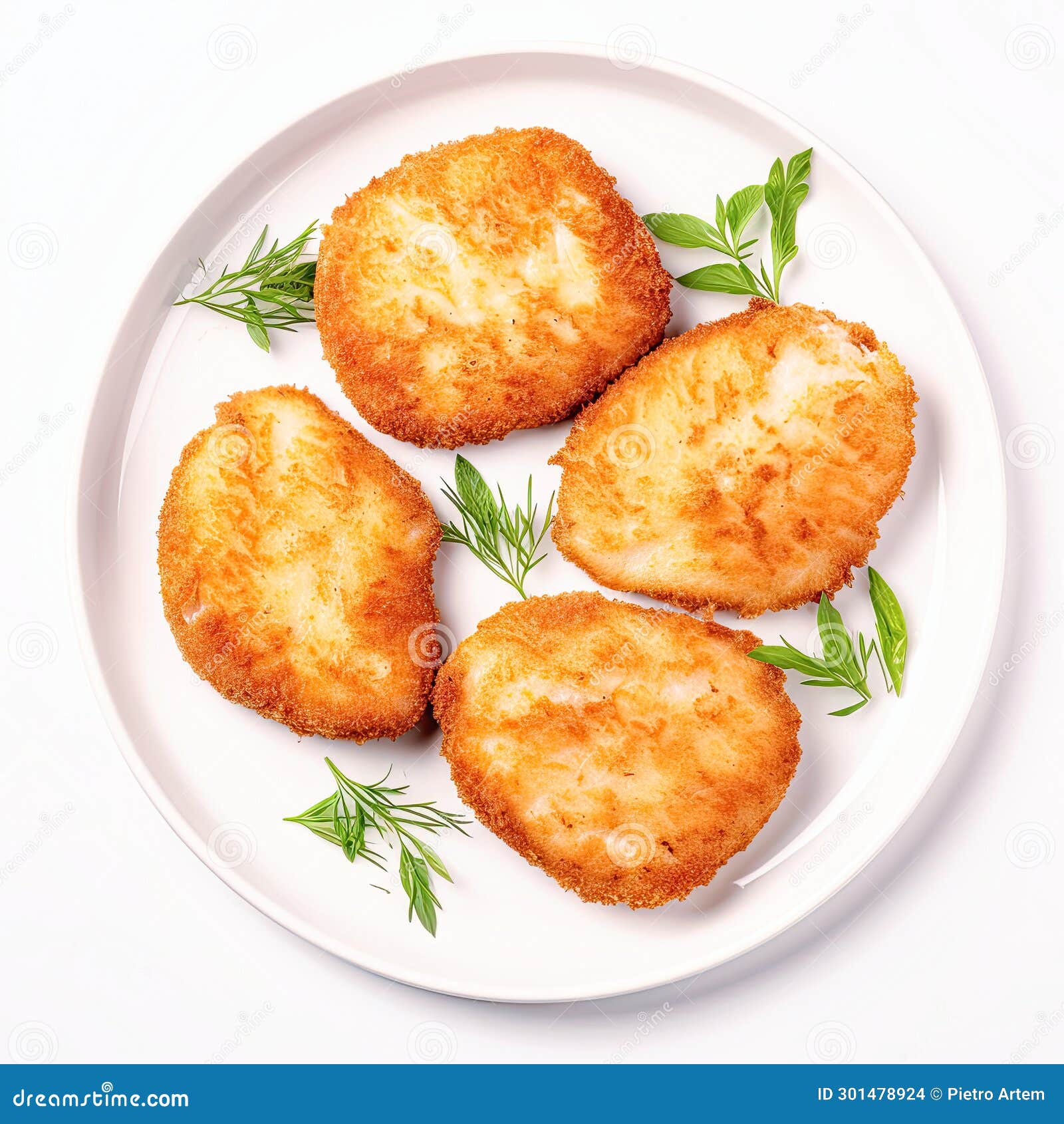 Round Chicken Cutlets Top View Isolated on White Background Stock Photo ...