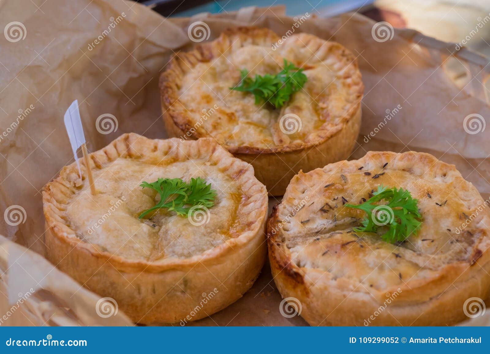 Round Chicken Meat Pie in Pastry Shop Stock Photo - Image of meat ...