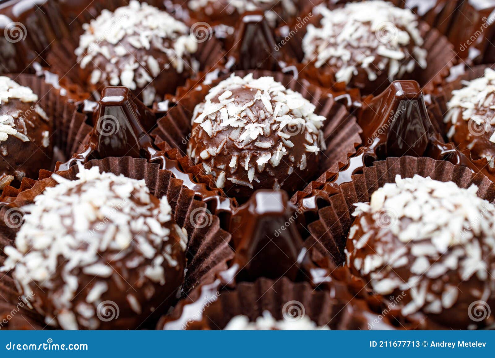 Round Chocolate Candy in Plastic Packaging among the Same Candies Stock ...