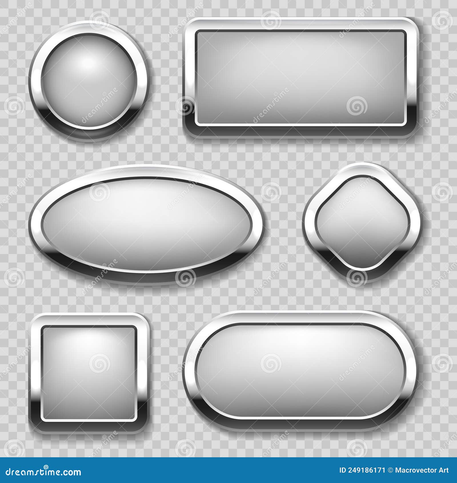 Round Chrome Button Collection on Transparent Background. Vector Metal ...