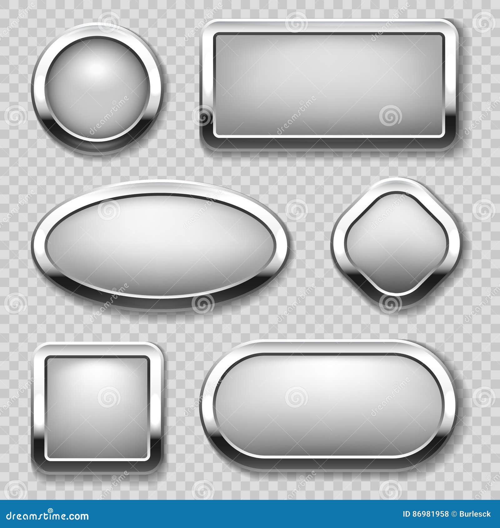Round Chrome Button Collection On Transparent Background. Vector Metal ...