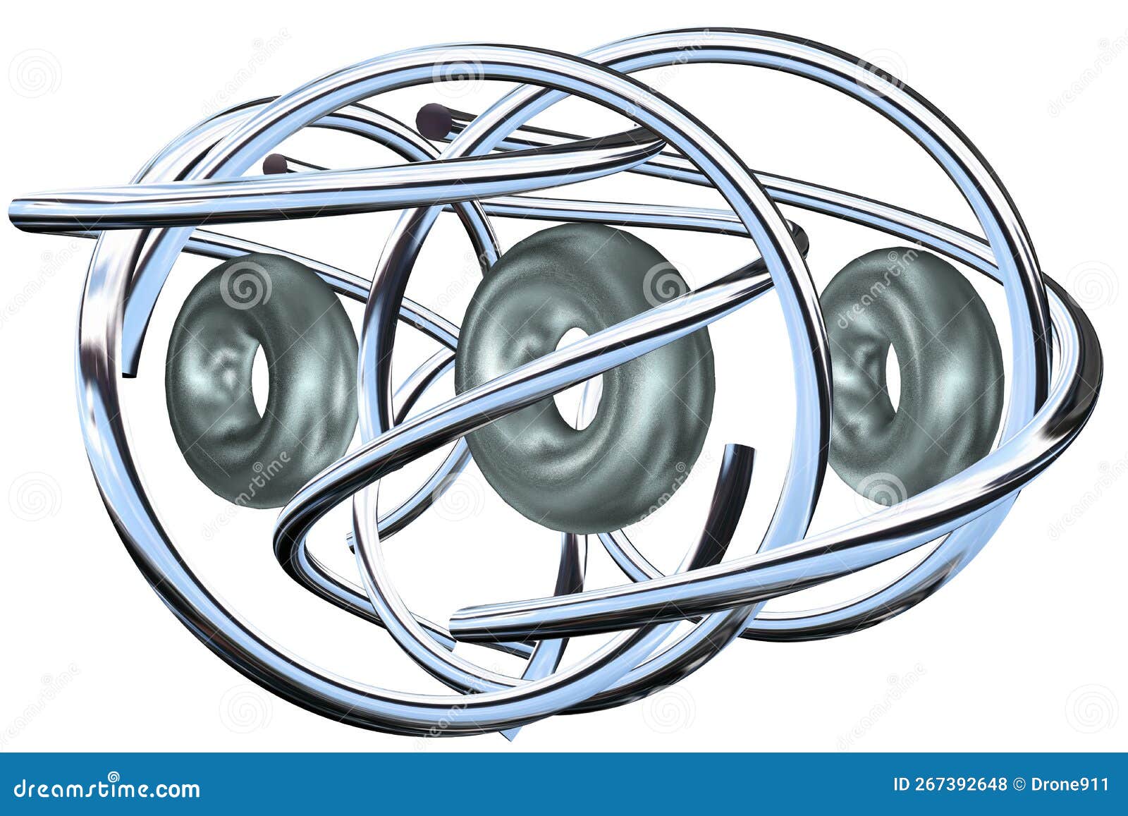 Round Chrome Splines and Rings in Abstract Design. 3D Render Stock ...