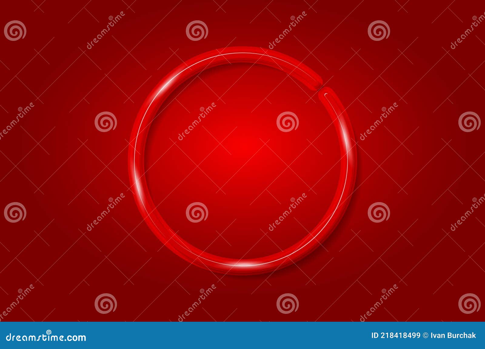 Round Circle Red Frame, Glowing 3D Symbol, Card Template on Red ...