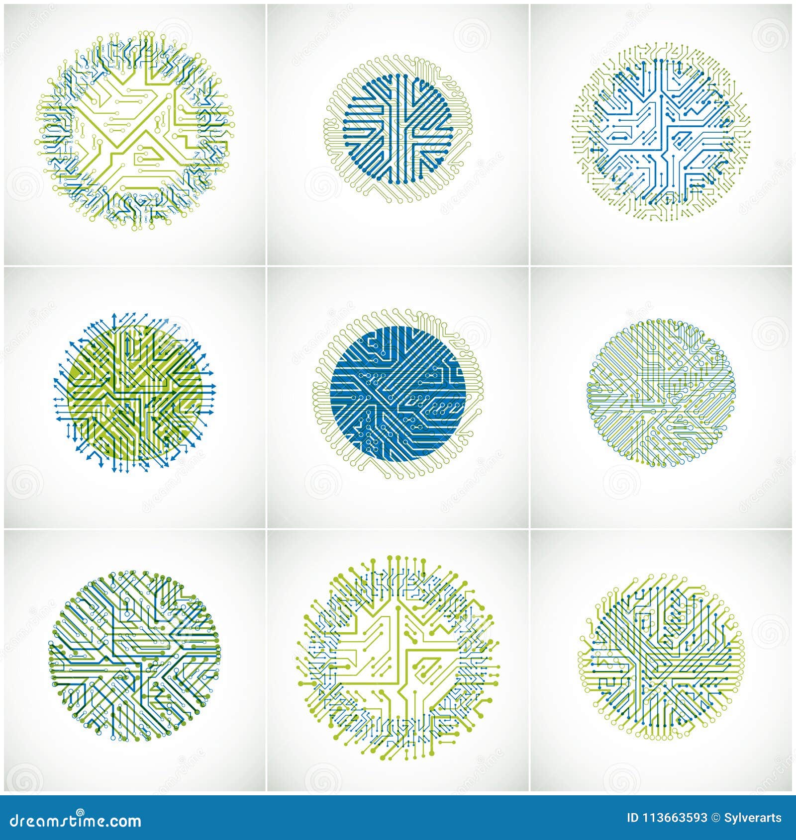Round Circuit Boards with Electronic Components of Technology De Stock ...