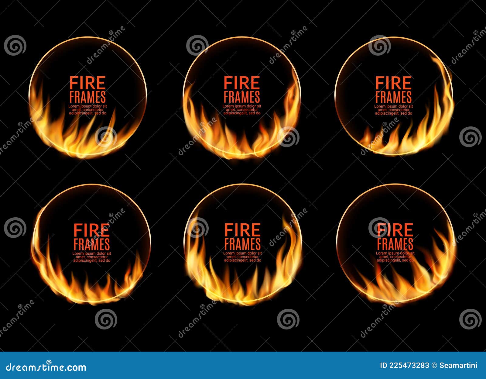Round Circus Frames with Fire Flames, Circle Rings Stock Vector ...