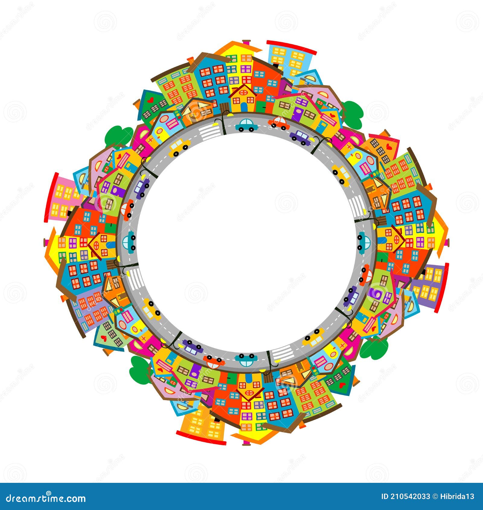 Round City Frame with Colored Cartoon Houses Stock Vector ...