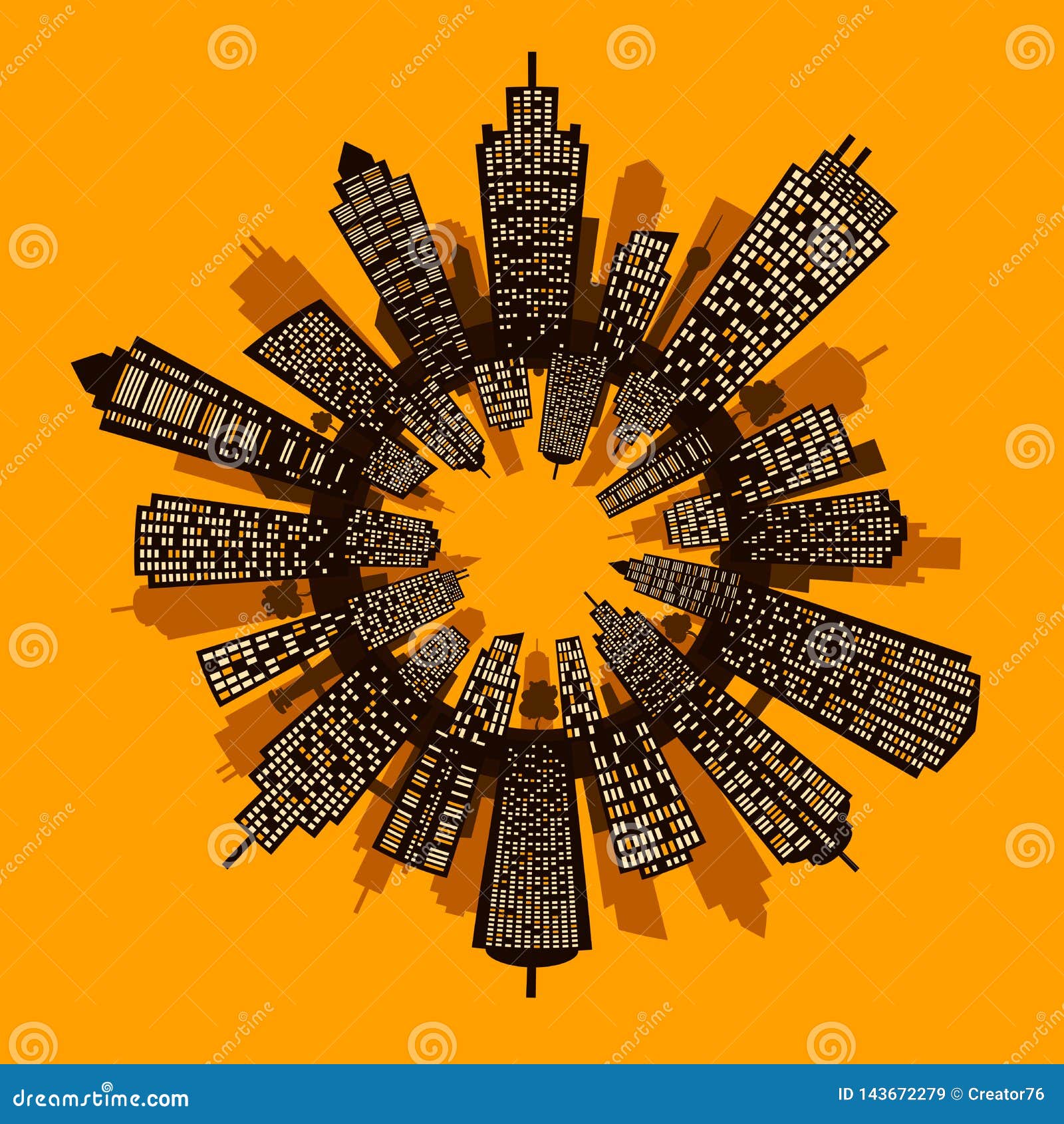 Round Cityscape in Orange. Vector Illustration. Stock Vector ...