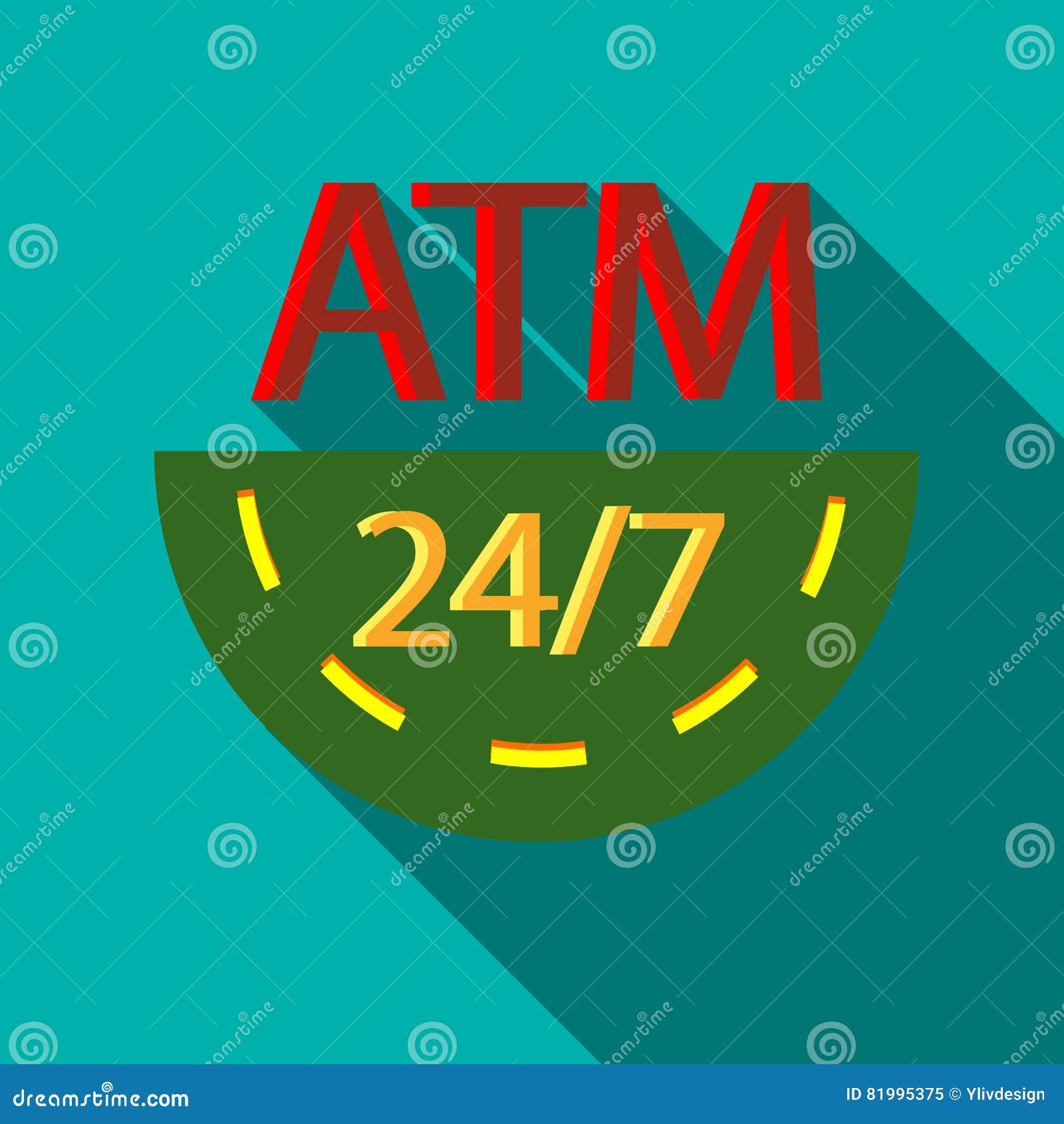 Round-the-clock ATM Icon, Flat Style Stock Vector - Illustration of ...