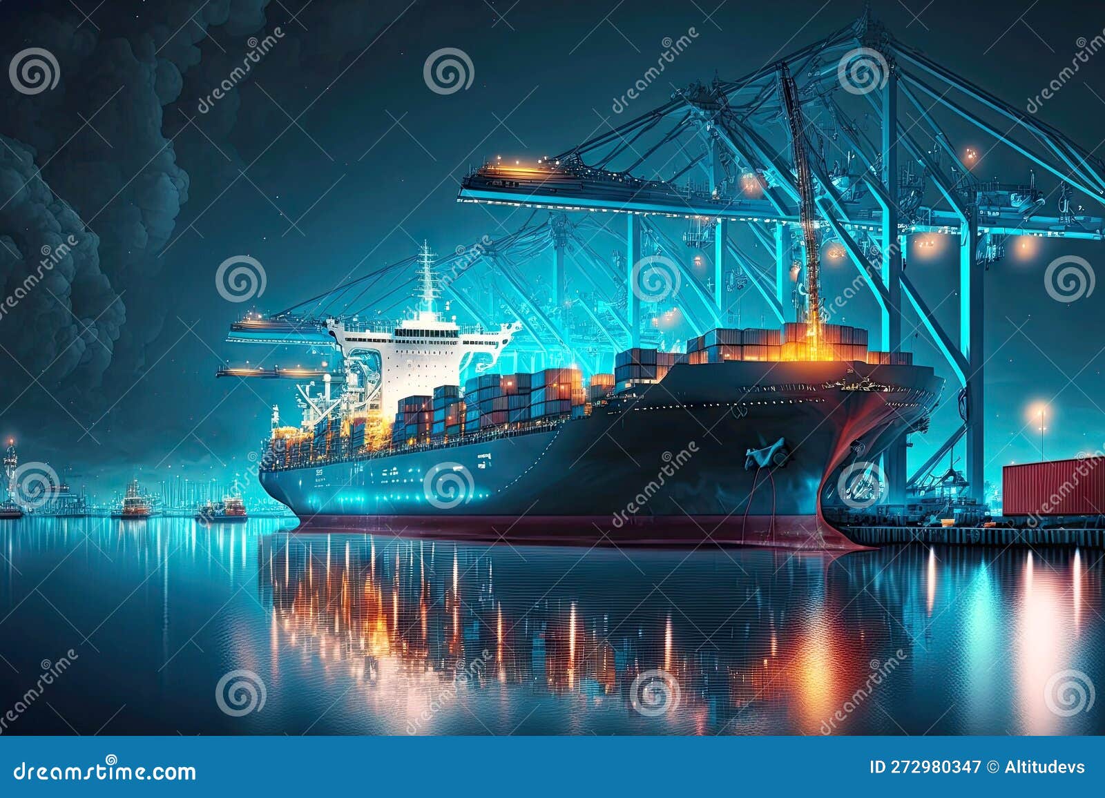 Round-the-clock Cargo Port with Steamers Operating at Pier Stock ...