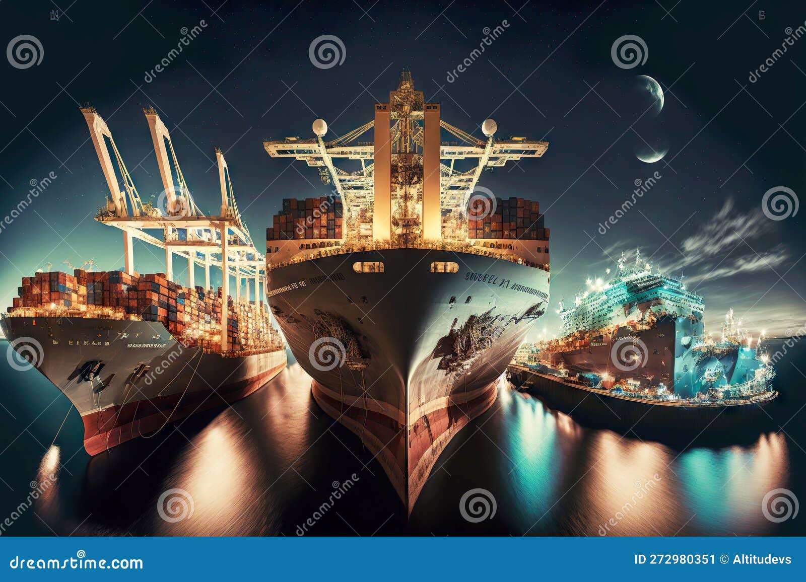 Round-the-clock Cargo Port with Steamers Operating at Pier Stock ...