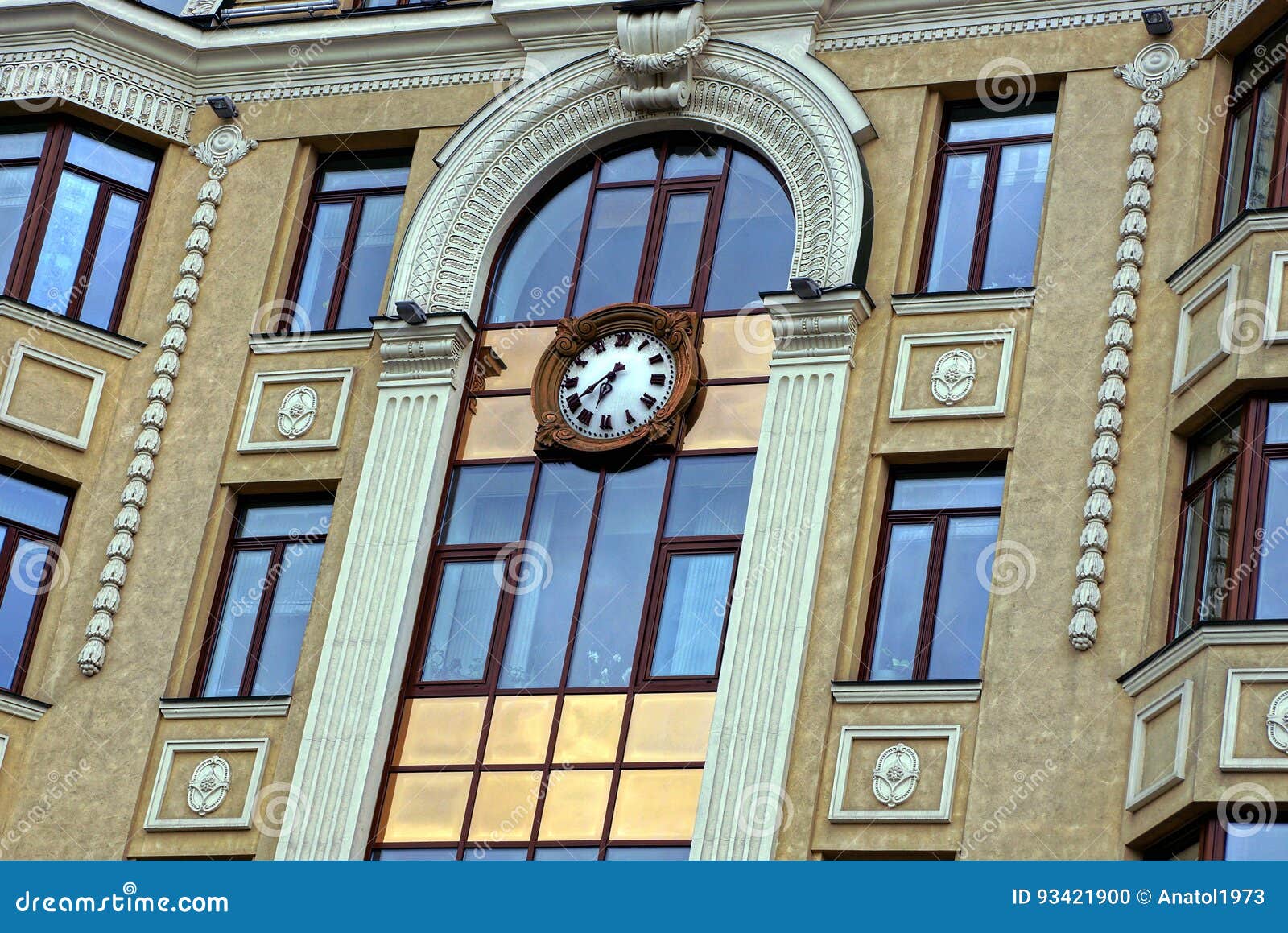 Round-the-clock on the Facade of a Modern Building with Windows Stock ...