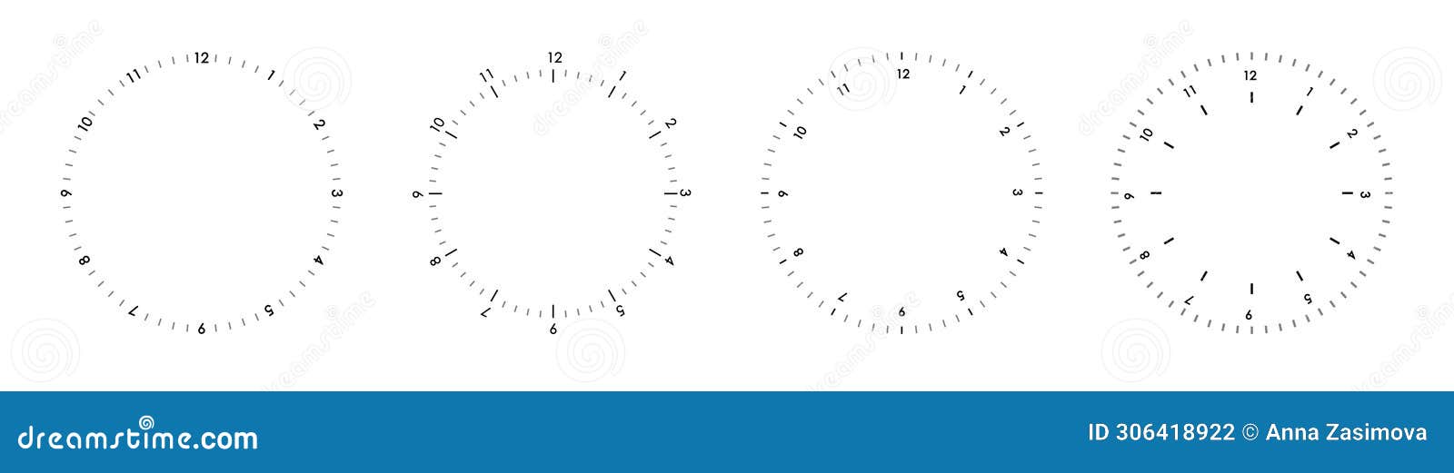 Round Clock Faces Scale Isolated on White Background. Measuring Circle ...