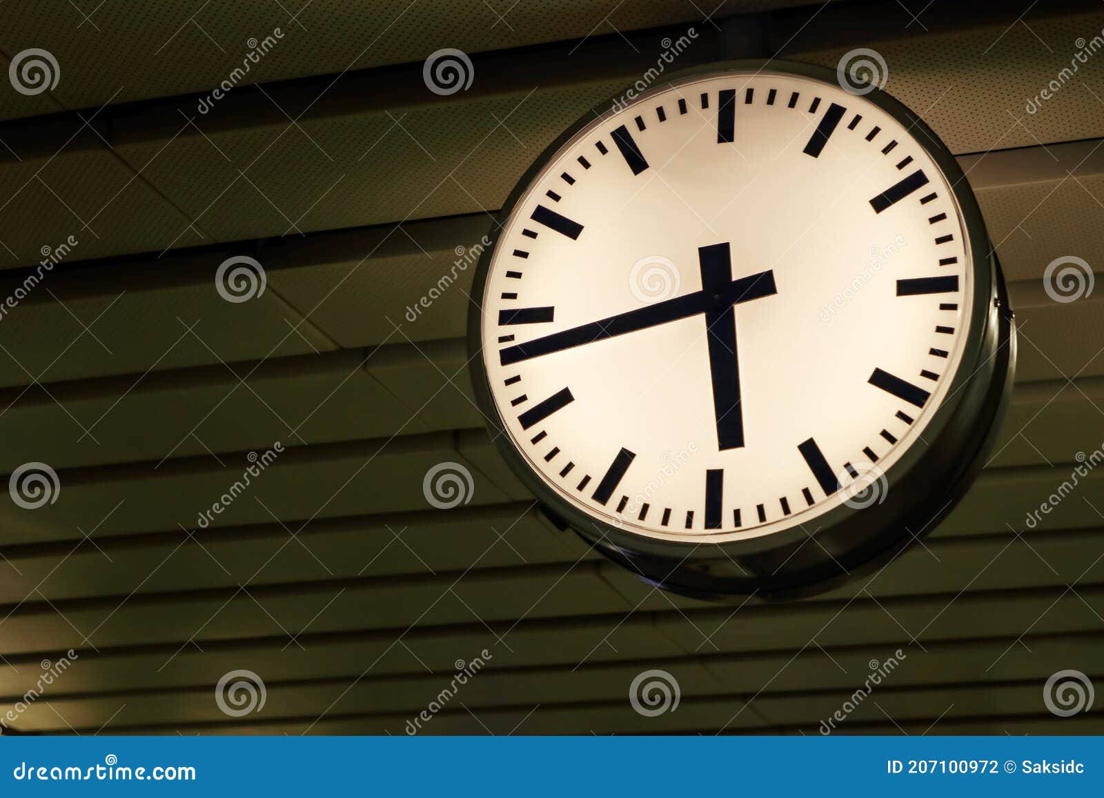 Round Clock Retro Style and White Face Hanging from Ceiling of Subway ...