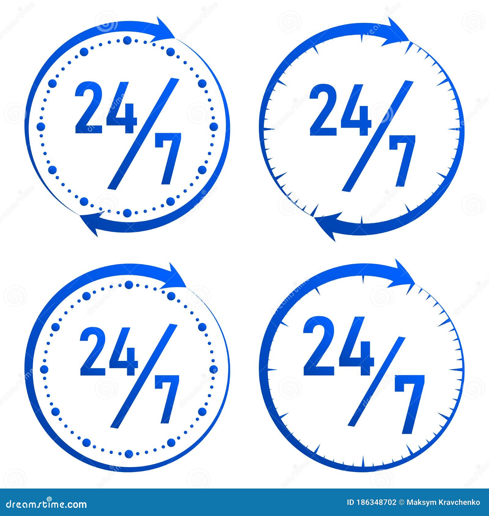 Round the Clock, 24/7 Service Icon, Monochrome Style. Vector ...