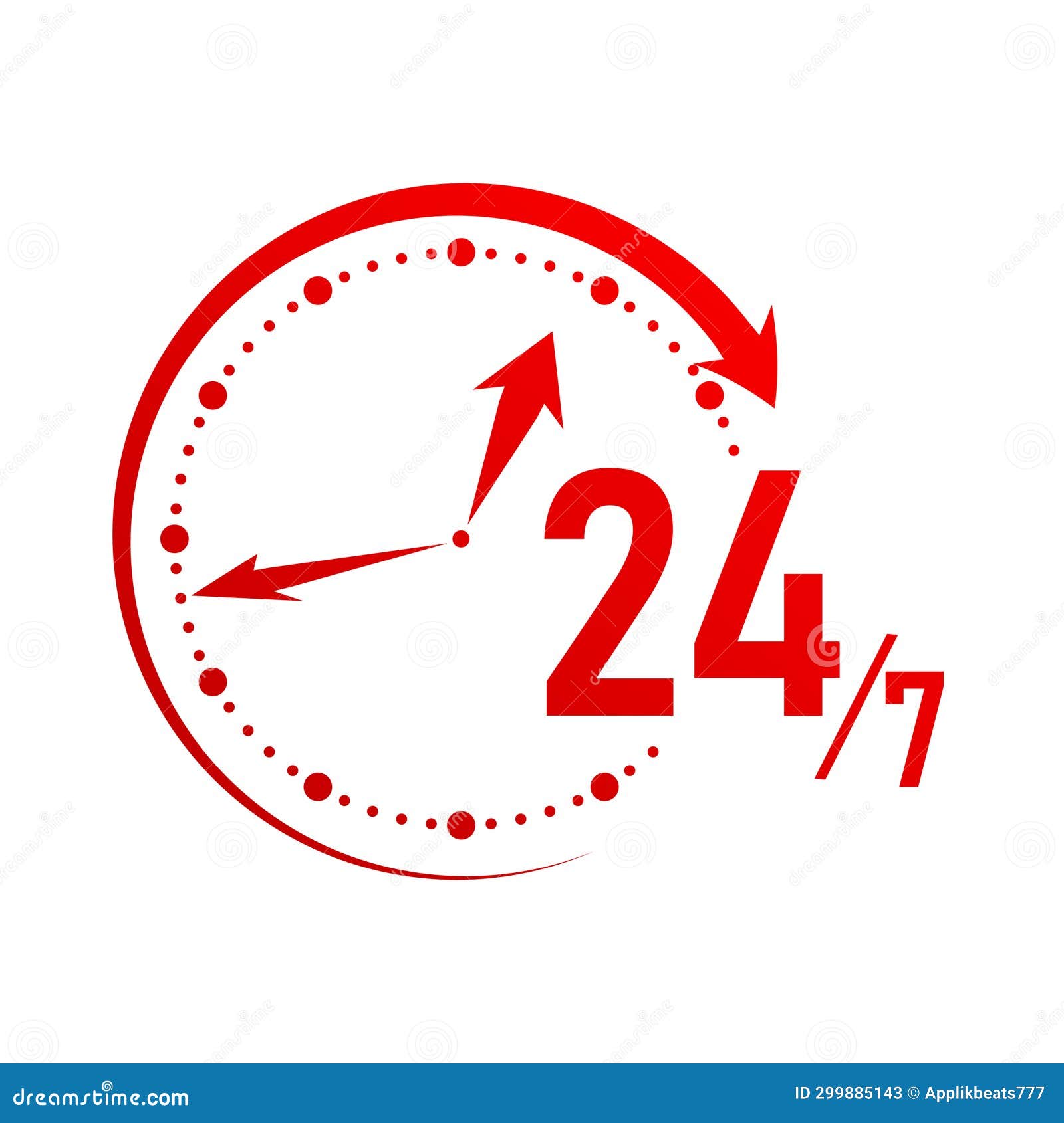 Round the Clock, 24/7 Service Icon, Monochrome Style. Vector ...