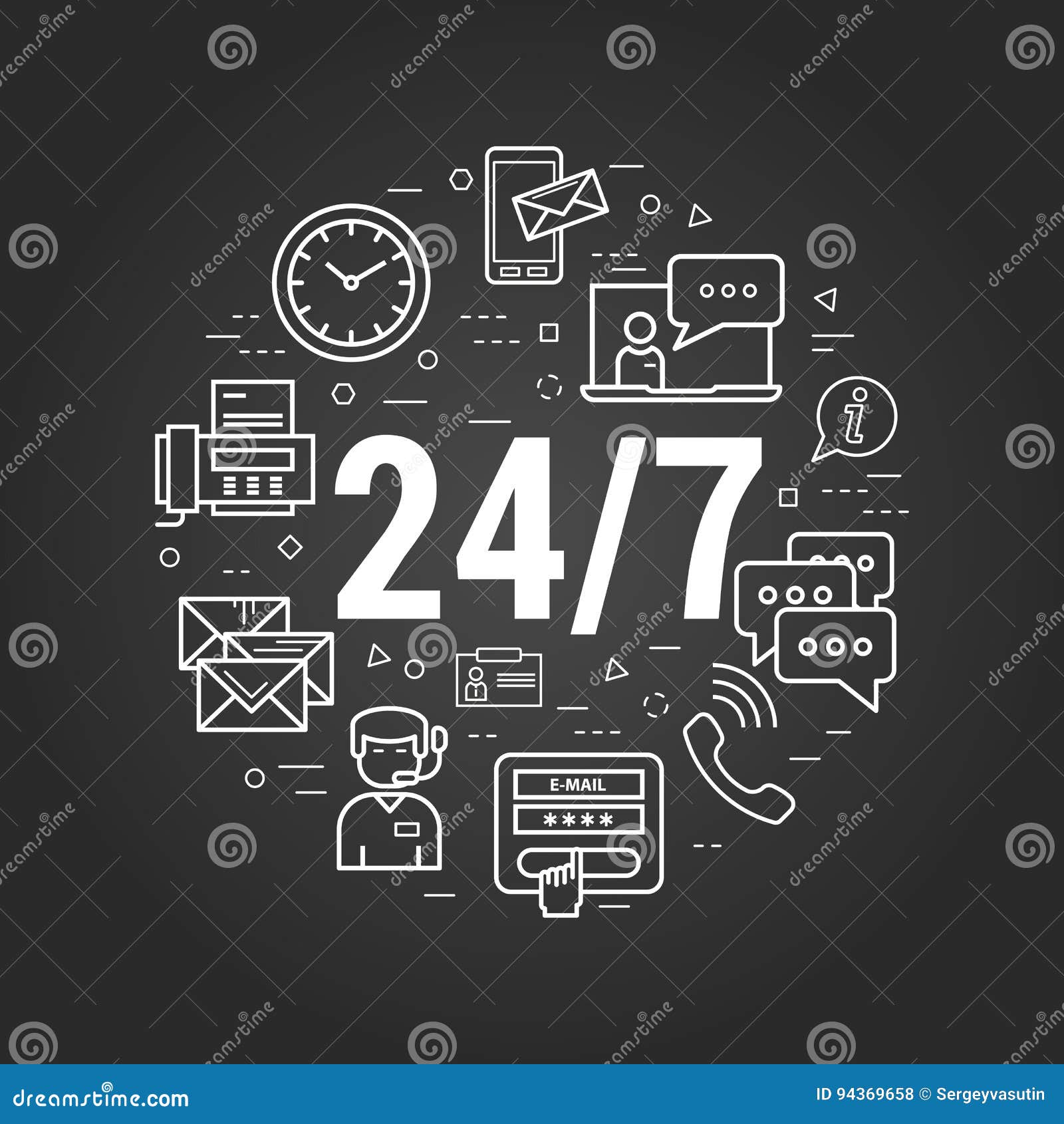 Round the Clock Support on Black Stock Vector - Illustration of ...