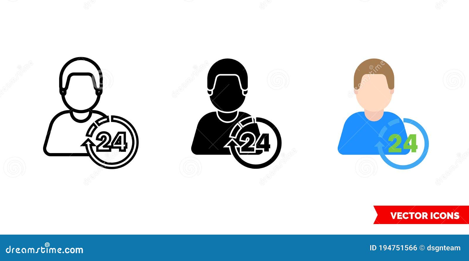 Round the Clock Support Icon of 3 Types Color, Black and White, Outline ...