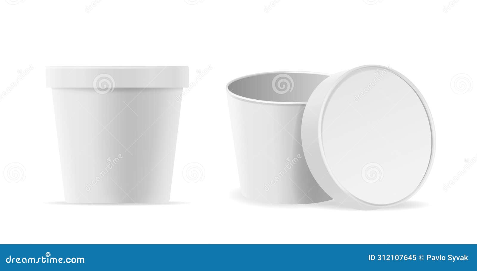 Round Closed and Open Food Container Template. Realistic White Plastic ...
