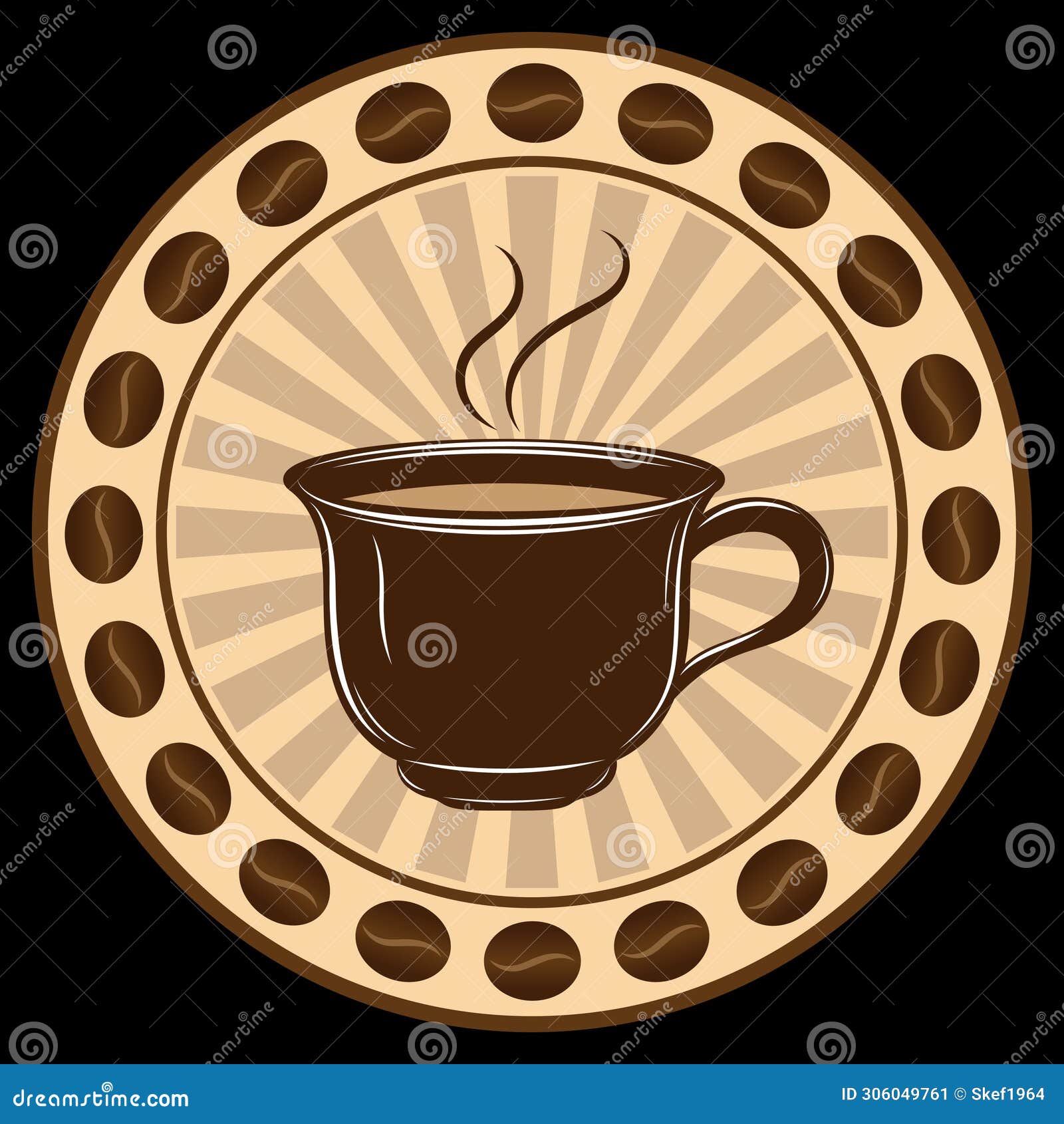 Coffee Cup in a Circle of Coffee Beans Vector Illustration. Stock ...