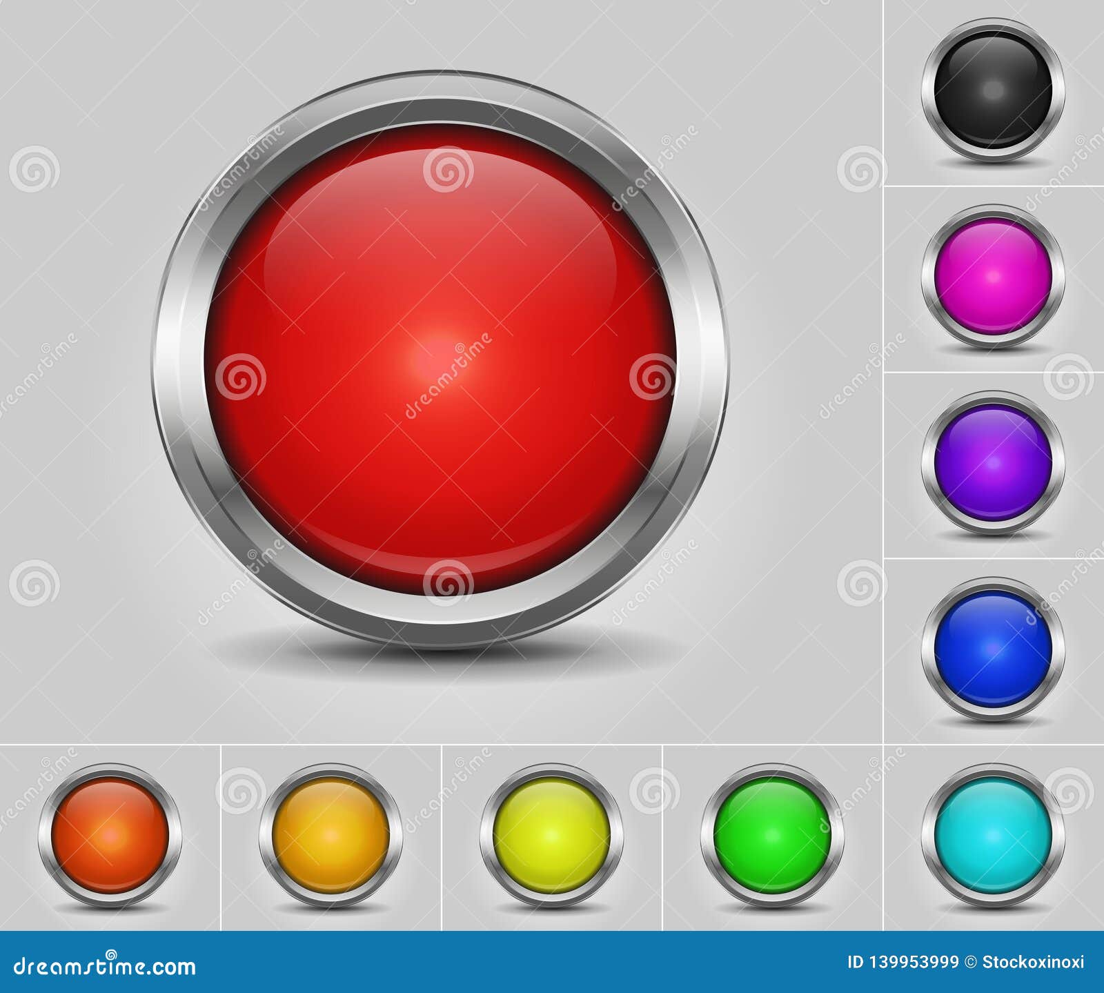 Round Colored Buttons with Metallic Border Stock Vector - Illustration ...