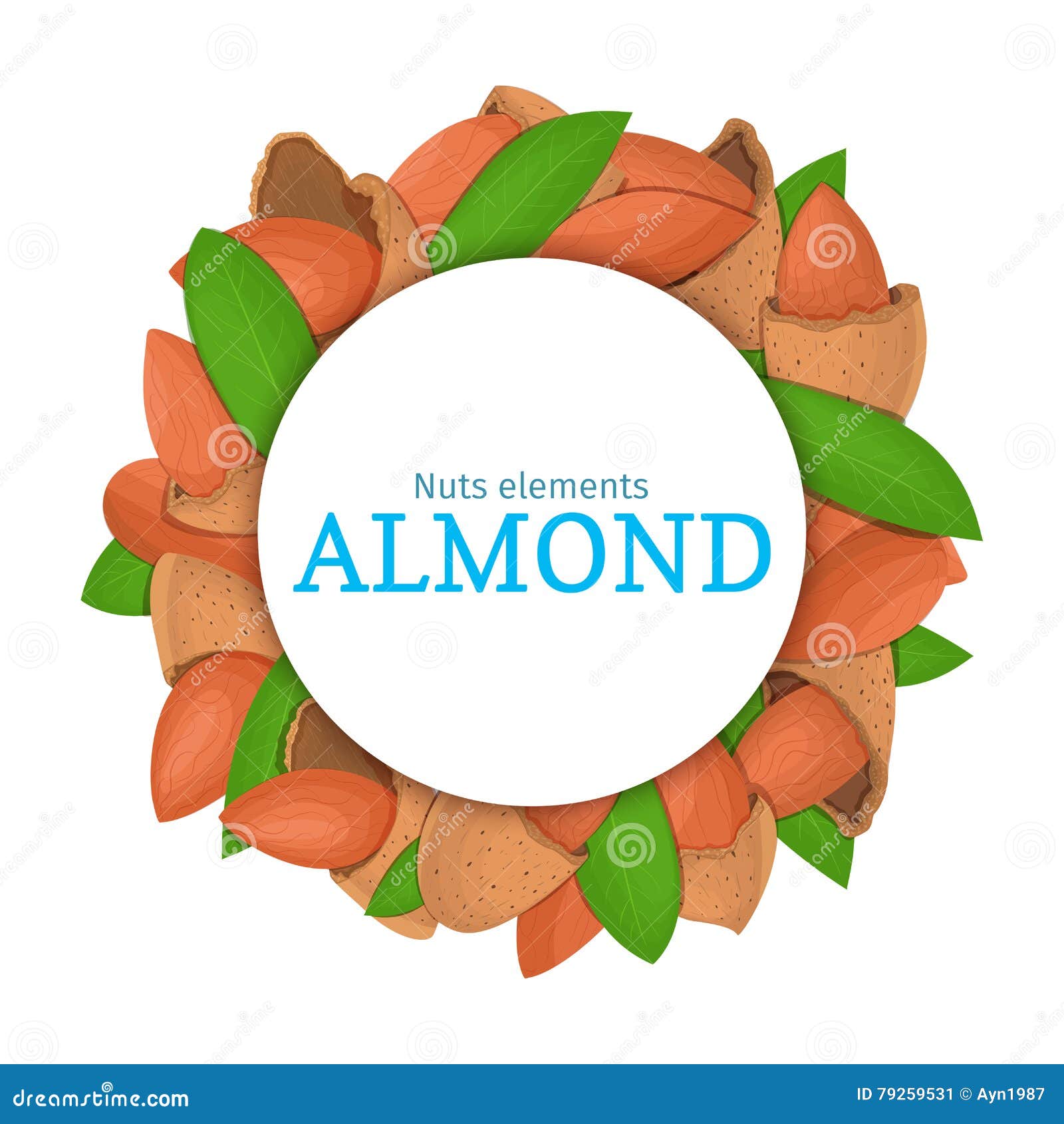 Round Colored Frame Composed of Almond Nut. Vector Card Illustration ...