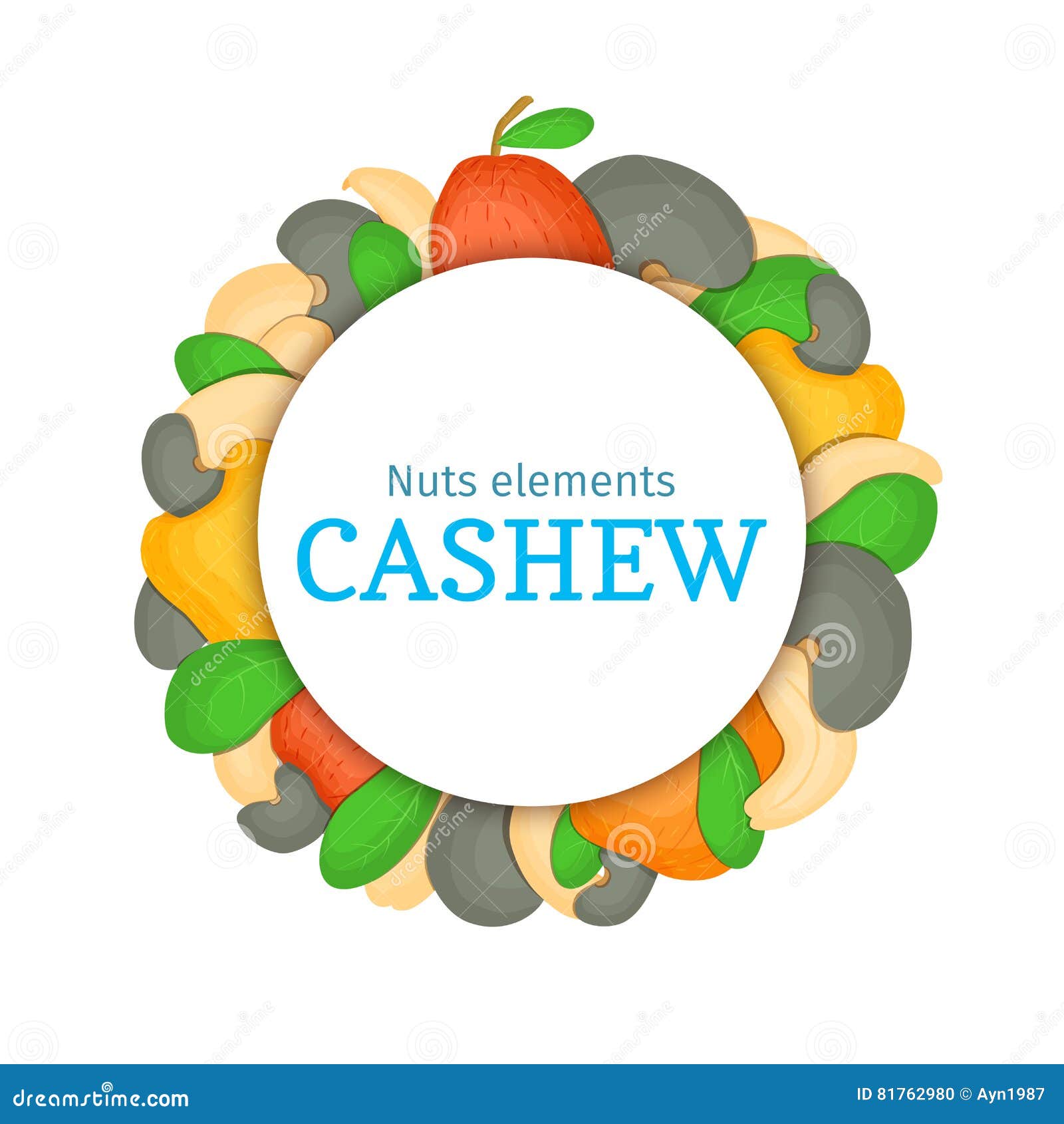 Round Colored Frame Composed of Cashew Nut. Vector Card Illustration ...