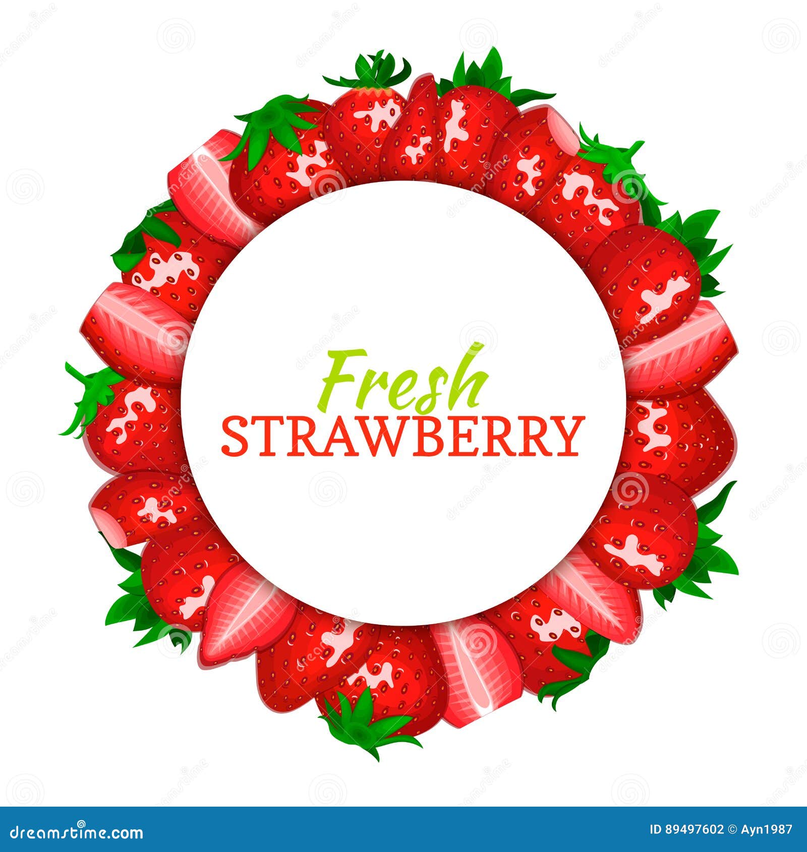 Round Colored Frame Composed of Delicious Strawberry Fruit. Vector Card ...