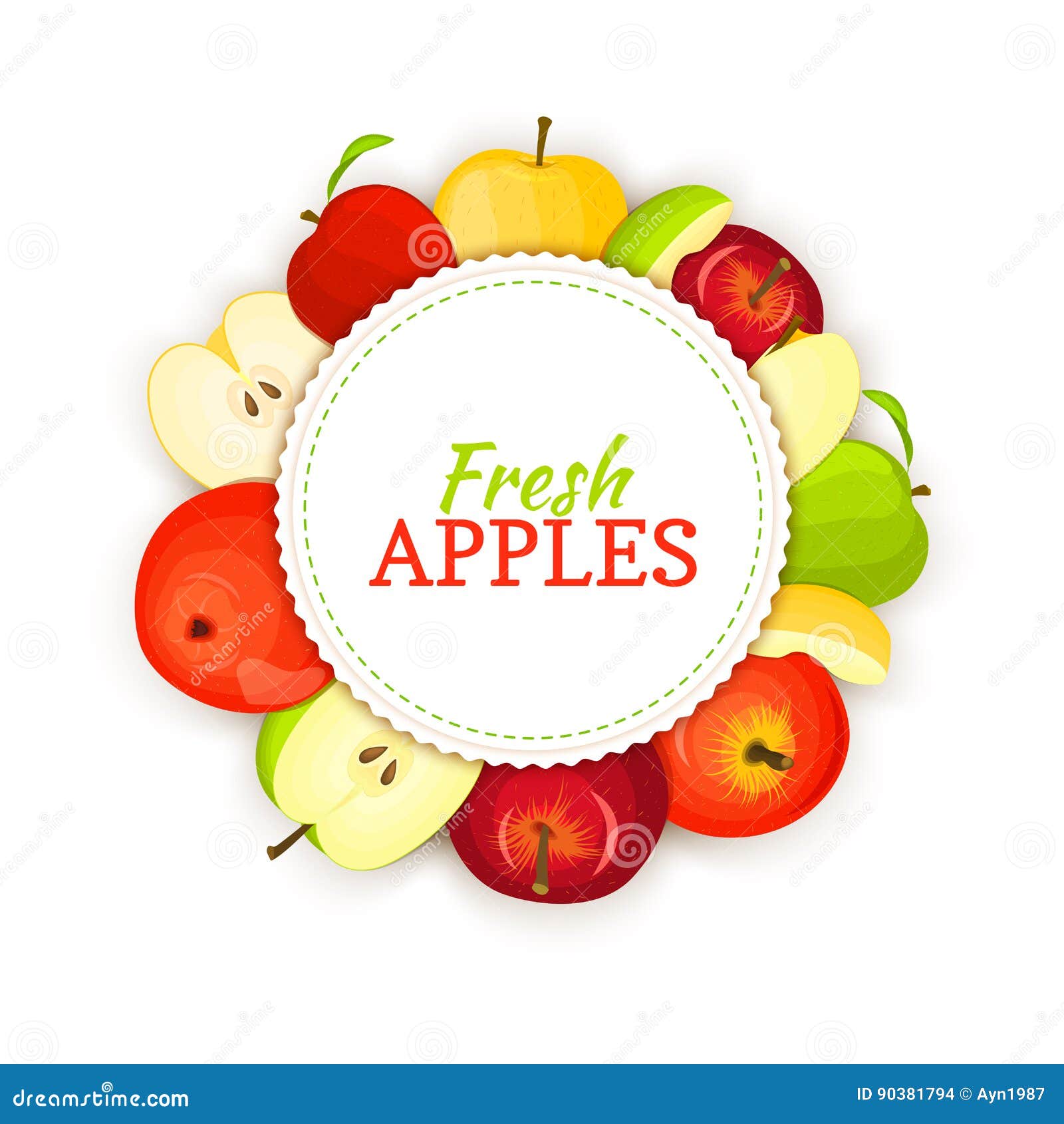Round Colored Frame Composed of Different Appels Fruit. Vector Card ...