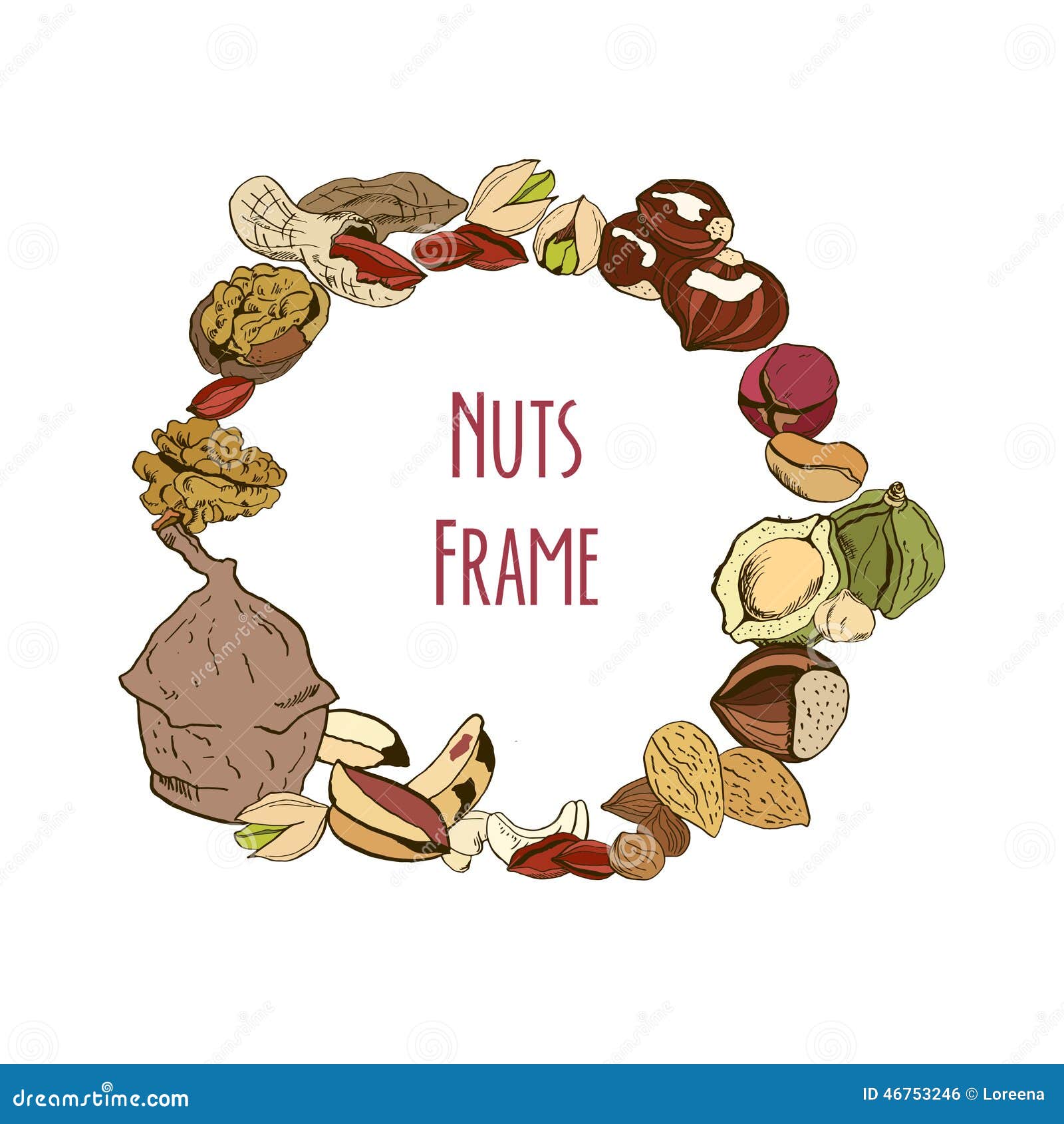 Round Colored Frame Composed of Different Nuts Stock Vector ...