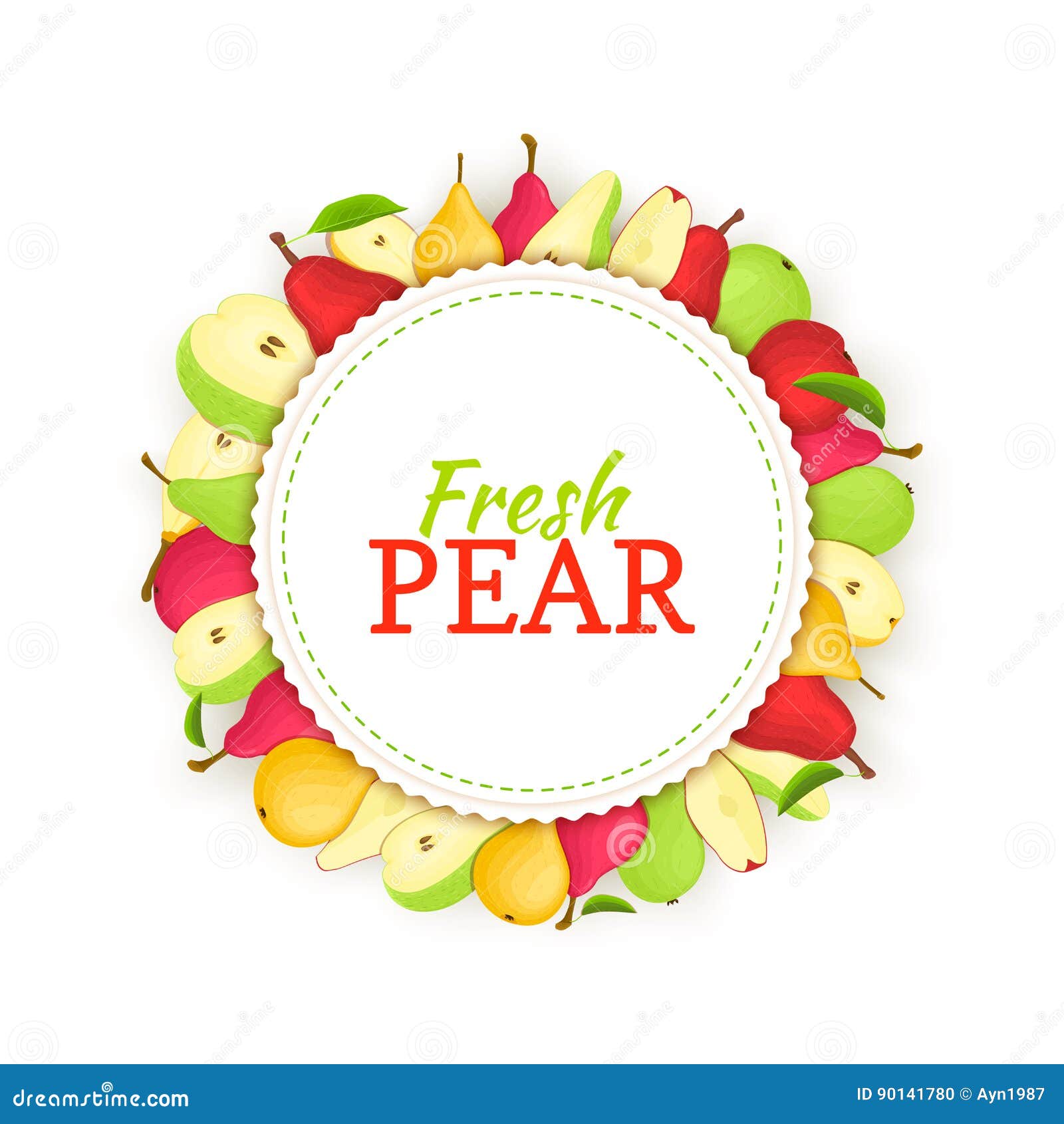 Round Colored Frame Composed of Different Pear Fruit. Vector Card ...