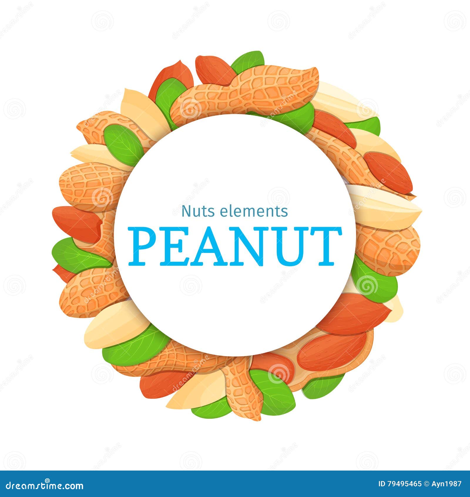 Round Colored Frame Composed of Peanut Nut. Vector Card Illustration ...