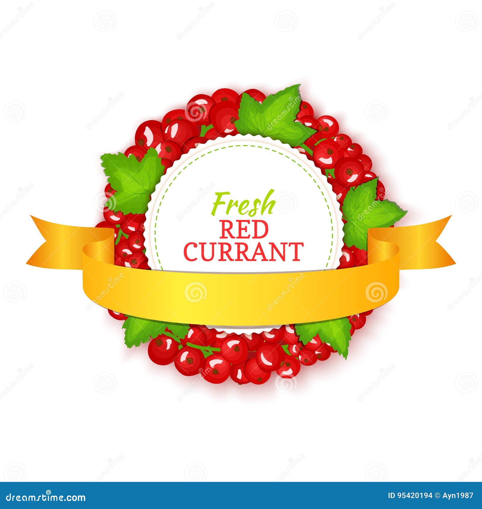 Round Colored Frame Composed of Red Currant with Gold Ribbon. Vector ...