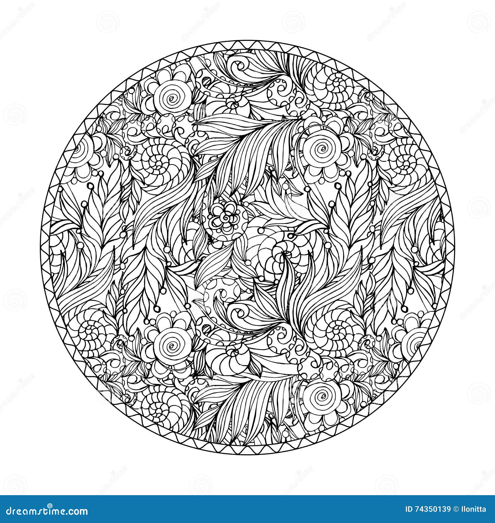Round Coloring Book Page Design for Adults. Stock Vector - Illustration ...