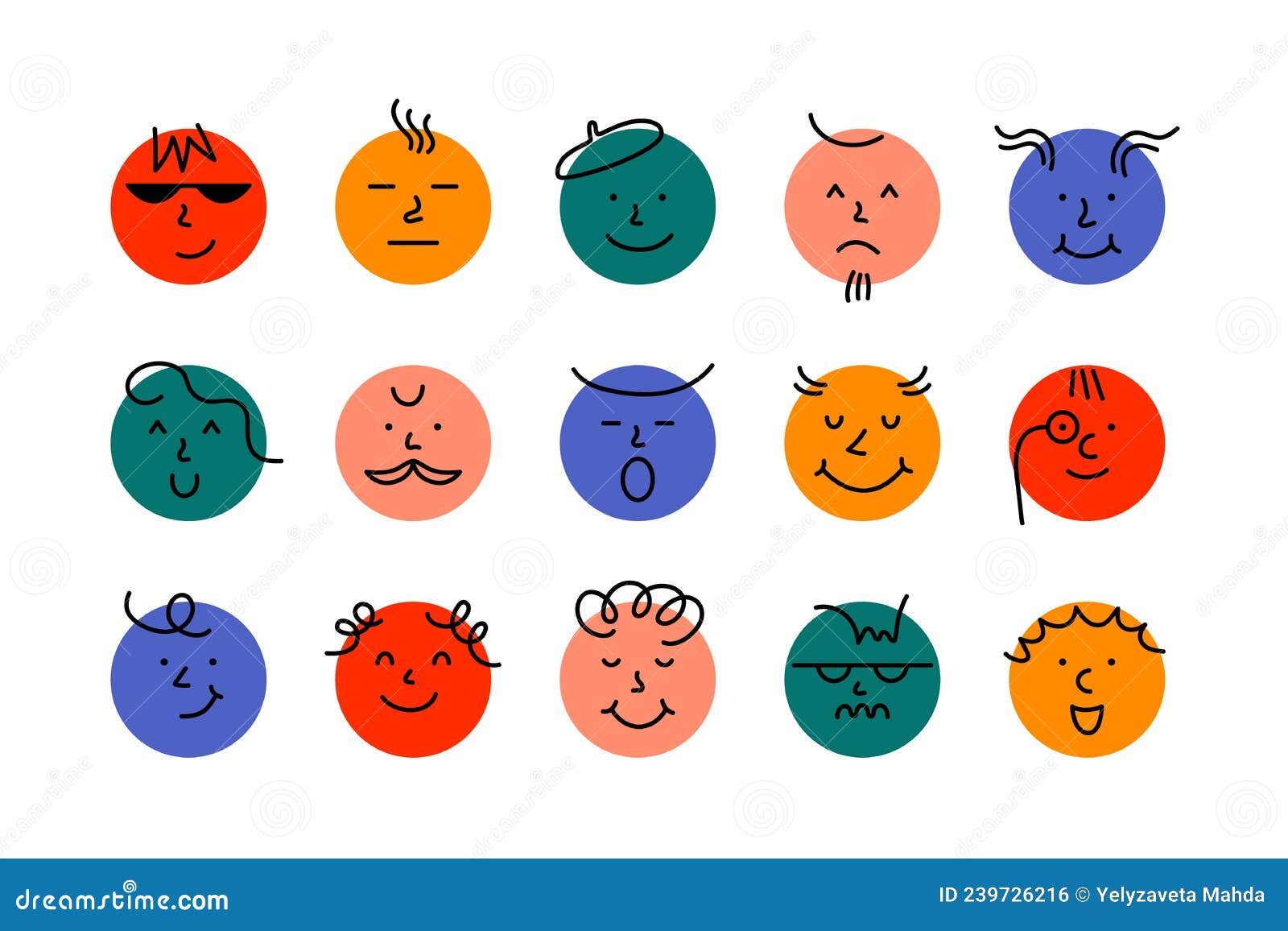 Round Comic Faces. Abstract Smile Characters, Cartoon Emoji Avatars ...
