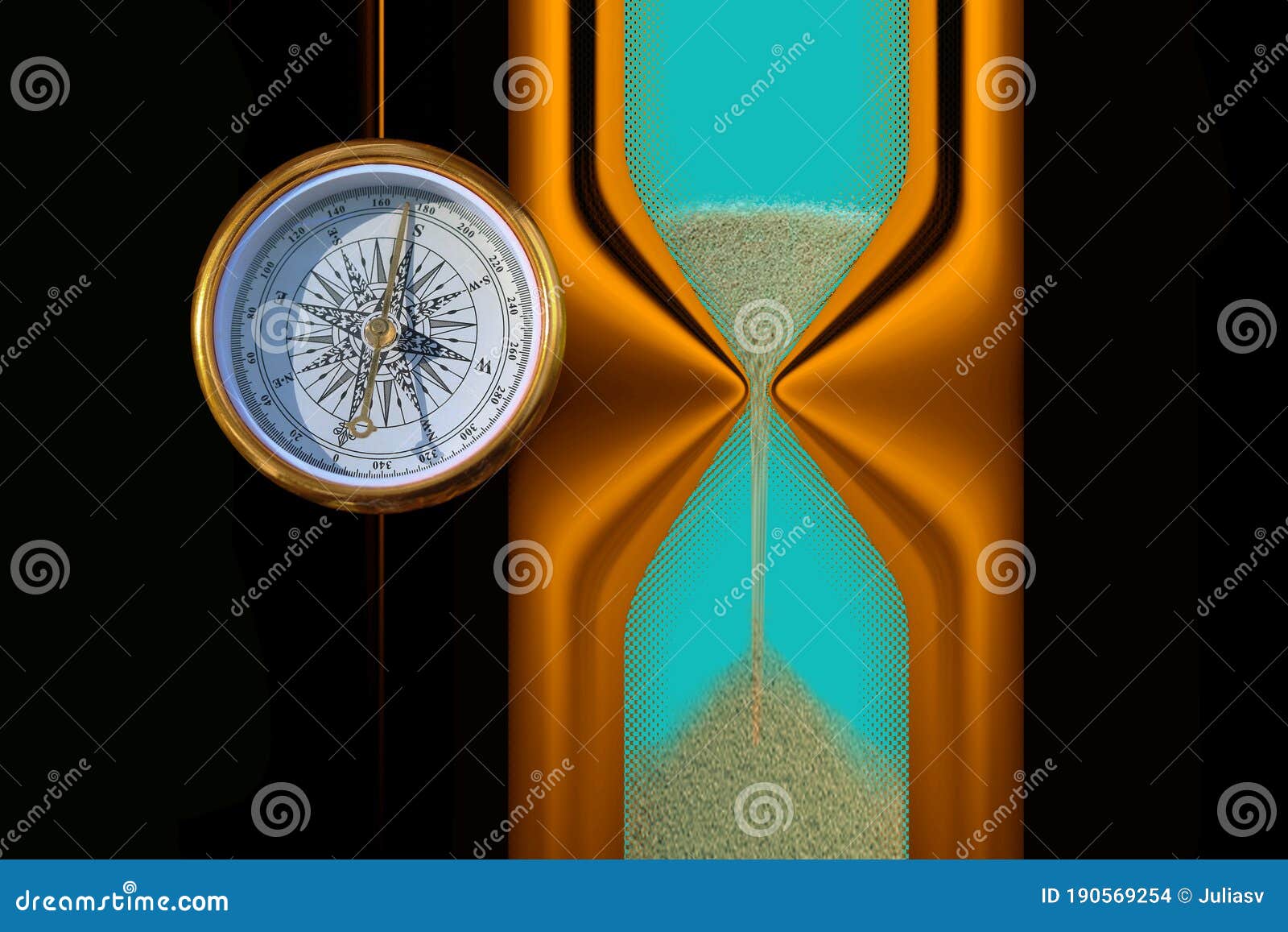Round Compass on Abstract Hourglass Background Stock Photo - Image of ...