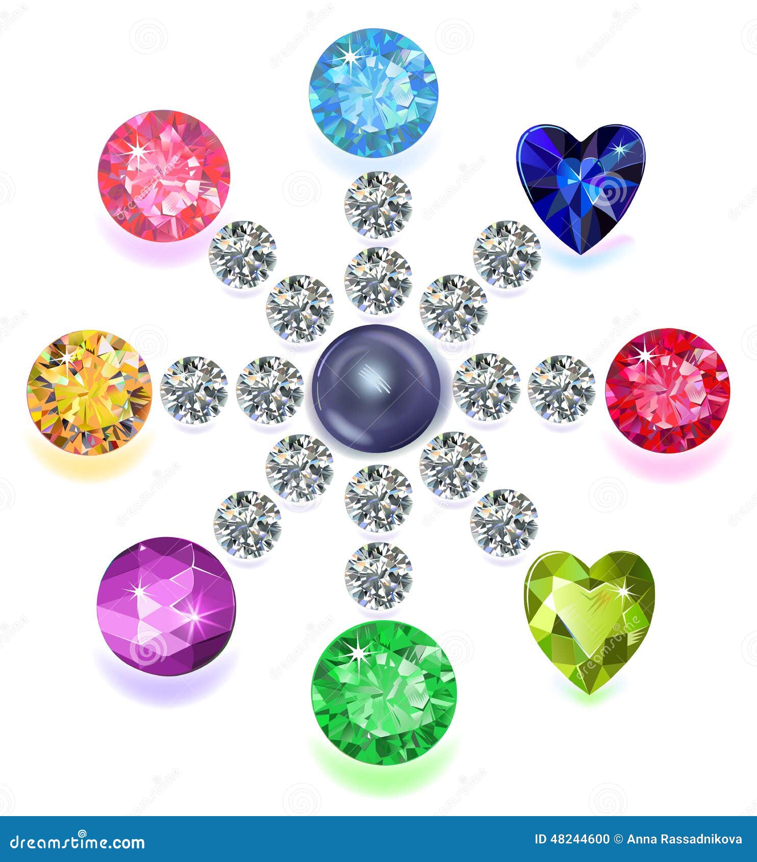 Round Composition Colored Gems Set Stock Vector - Illustration of ...