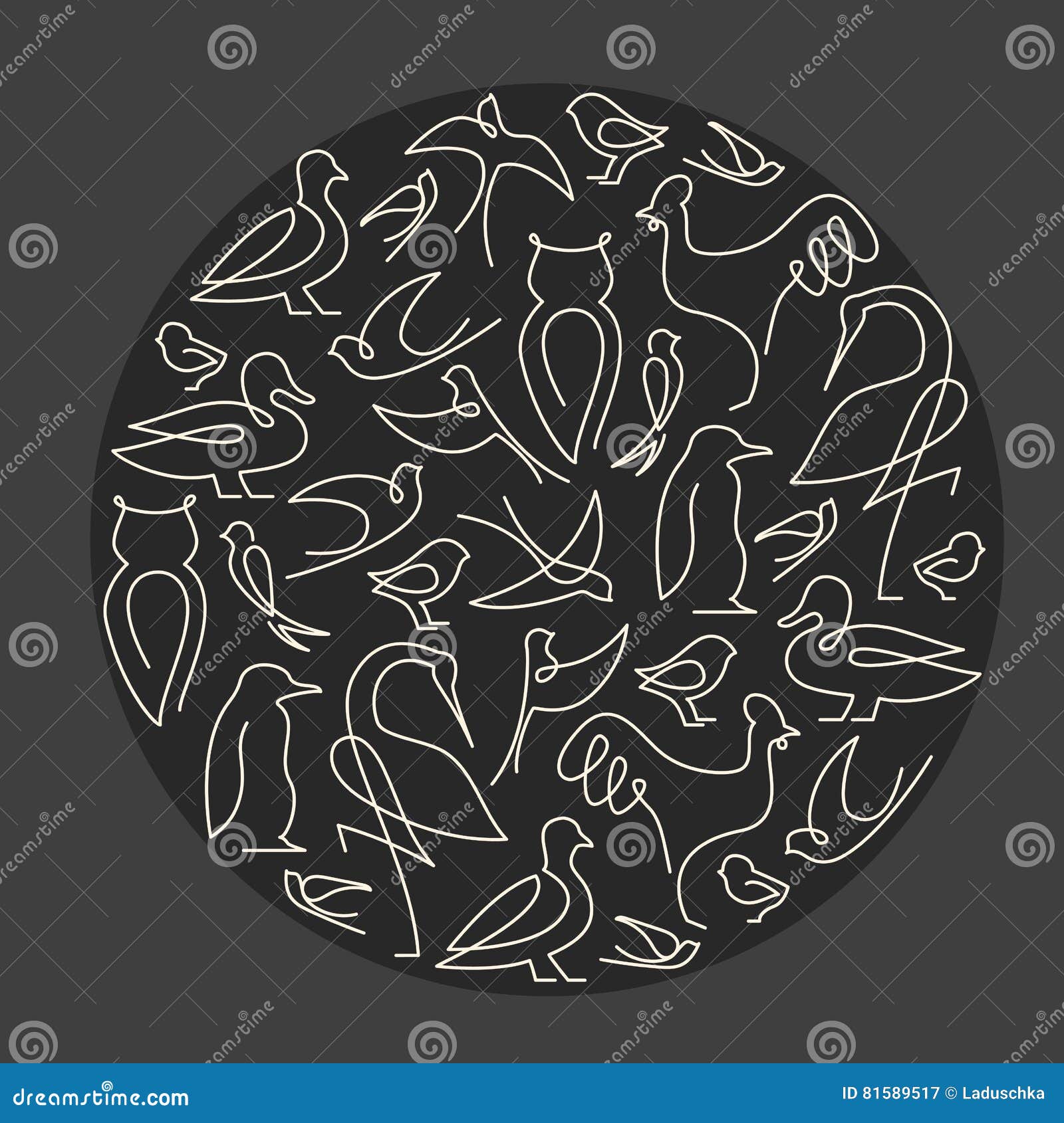 Round Composition Made of Birds Drawings Stock Vector - Illustration of ...