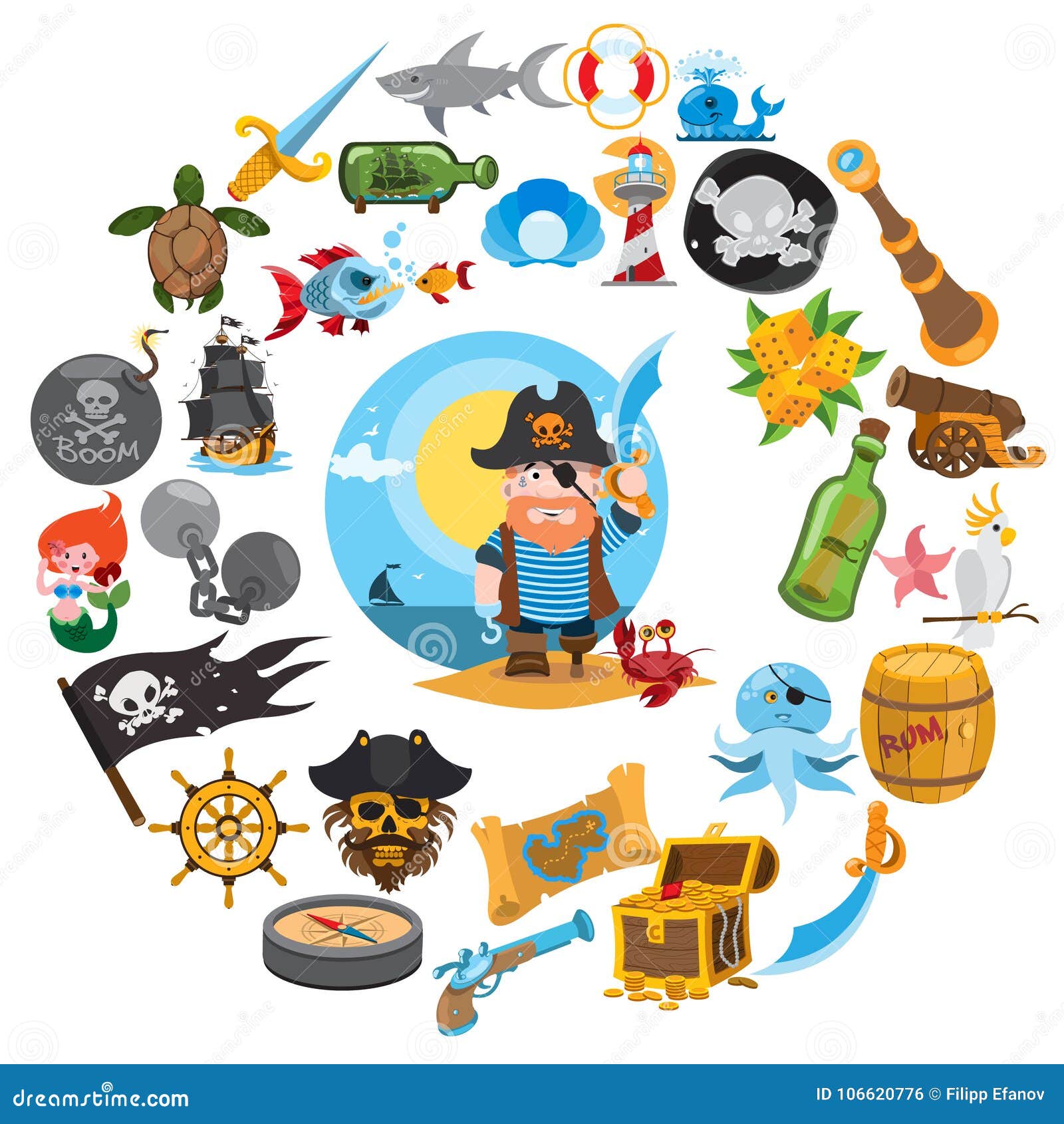 Round Composition Pirate Theme Stock Vector - Illustration of symbol ...