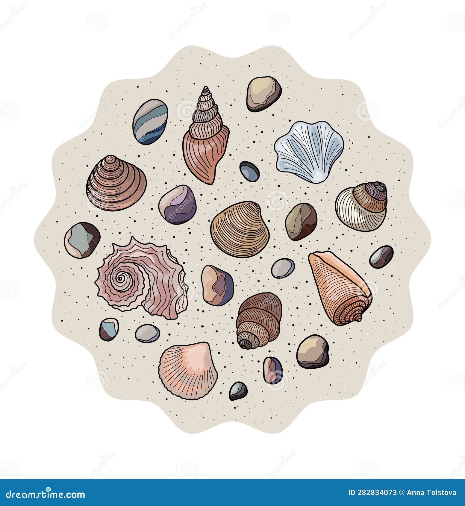 A Round Composition of Shells, a Set of Shells. Stock Vector ...