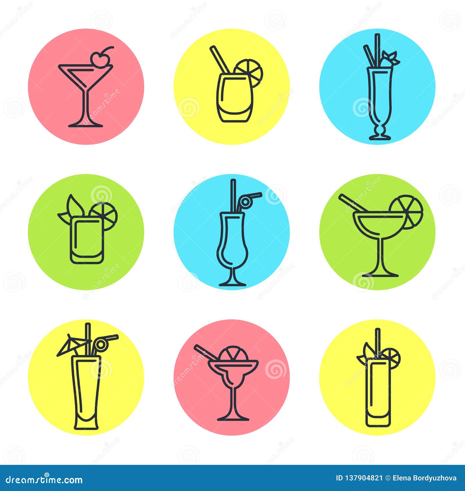 Round Concept with Different Cocktail Icons Stock Vector - Illustration ...