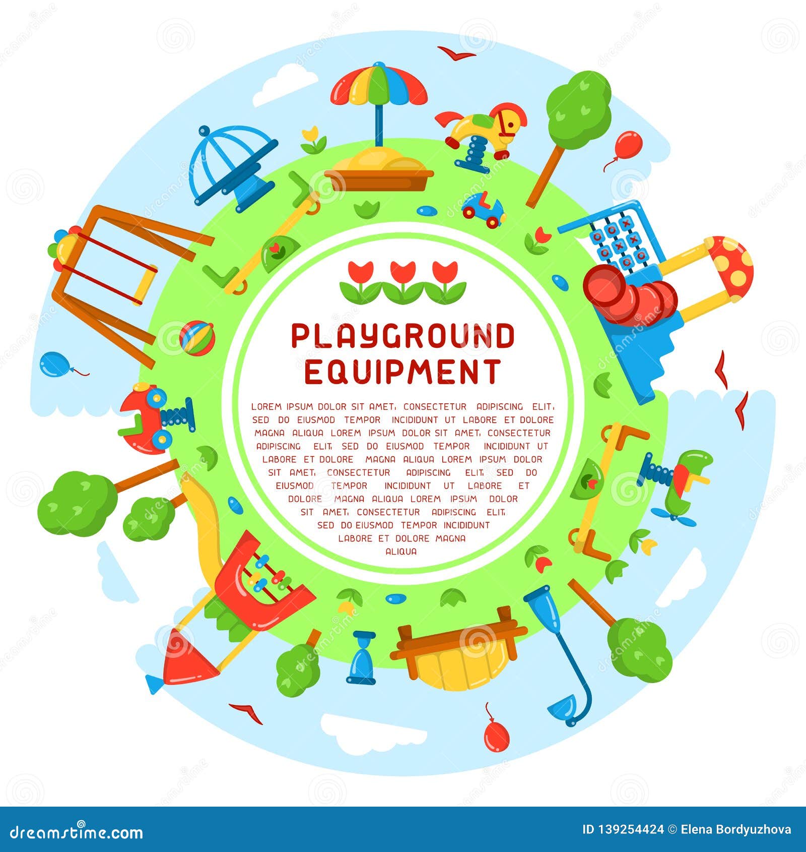 Round Concept of Kids Playground with Play Elements and Sample Text ...
