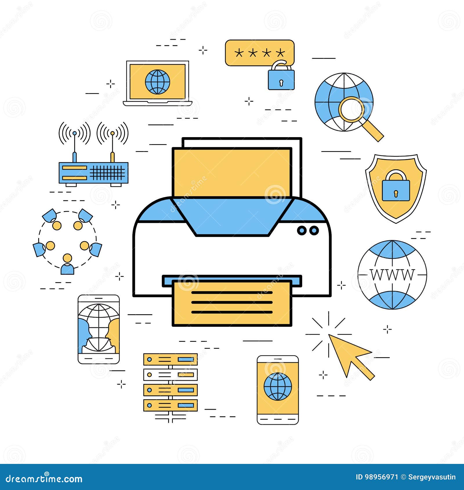 Round Concept with Virtual Printer Icon Stock Vector - Illustration of ...