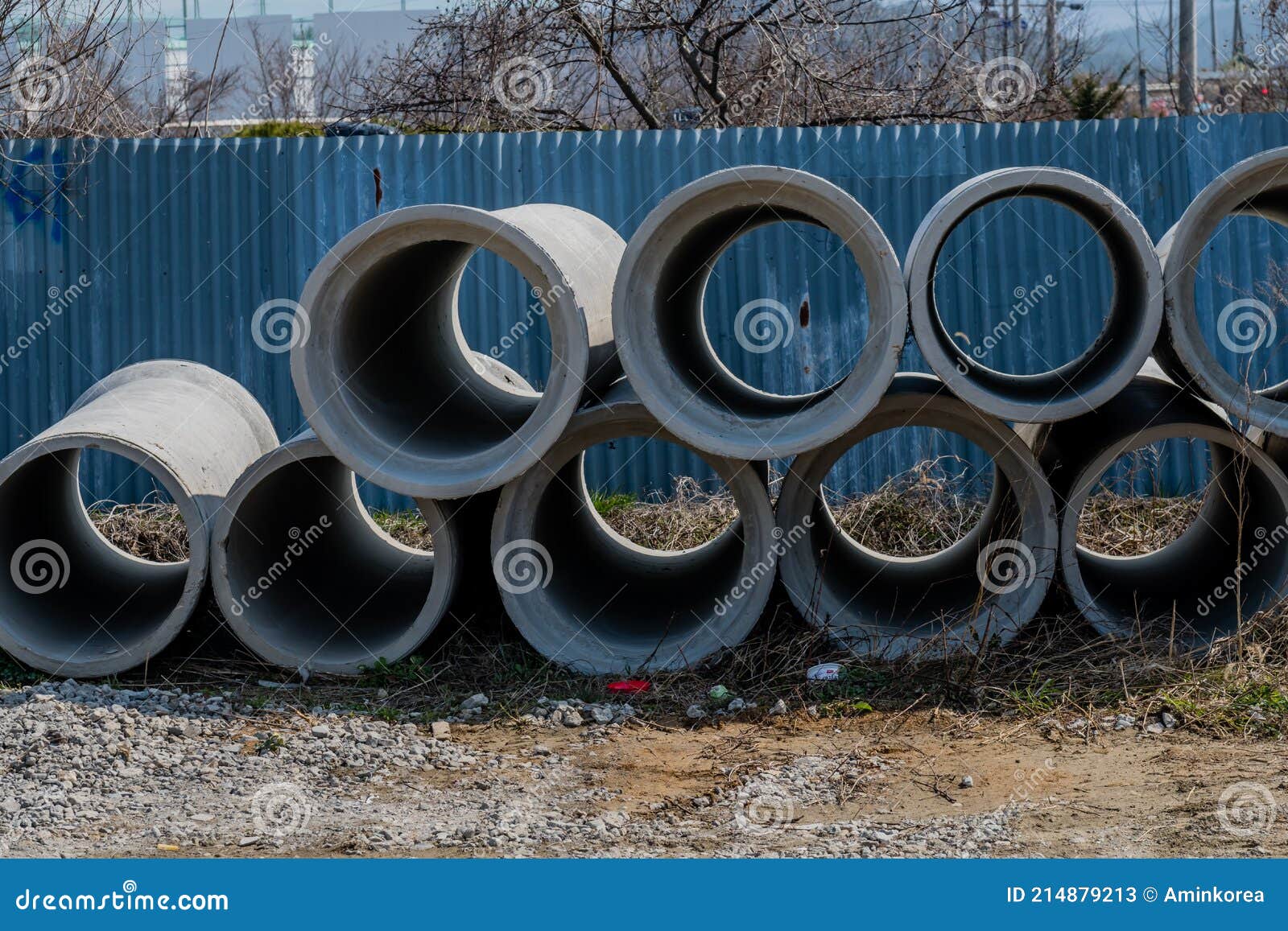 Round Concrete Culverts Stacked in Countryside Stock Image - Image of ...