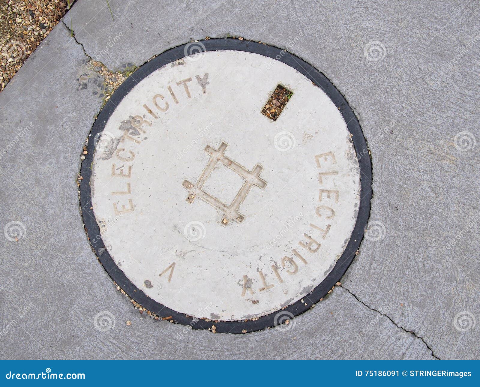 Round Concrete Lid on a Electrical Pit on a Foot Path Marked with ...